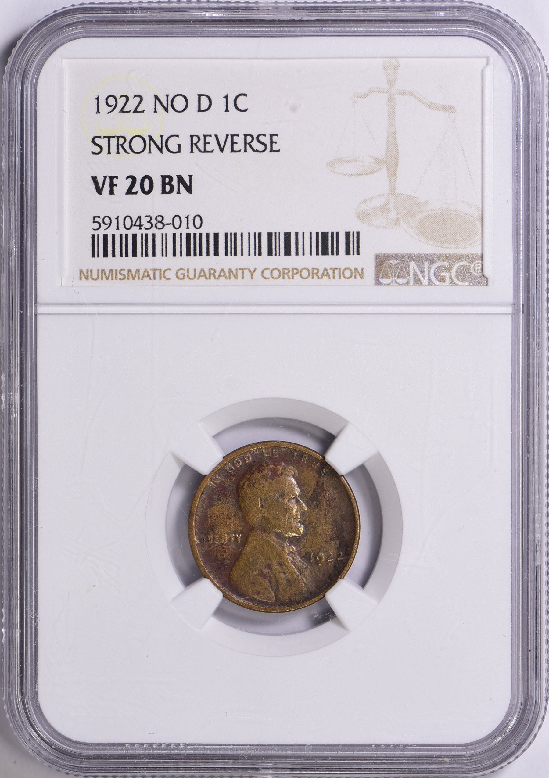 1922-No D Lincoln Cent Strong Reverse NGC VF-20 BN (Item 1587140) | GreatCollections Coin Auctions