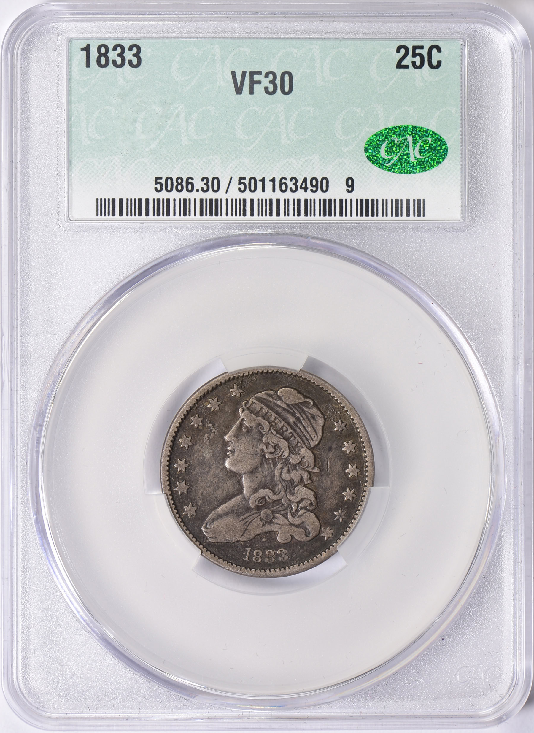 1833 Capped Bust Quarter CACG VF-30 (Item 1587142) | GreatCollections ...