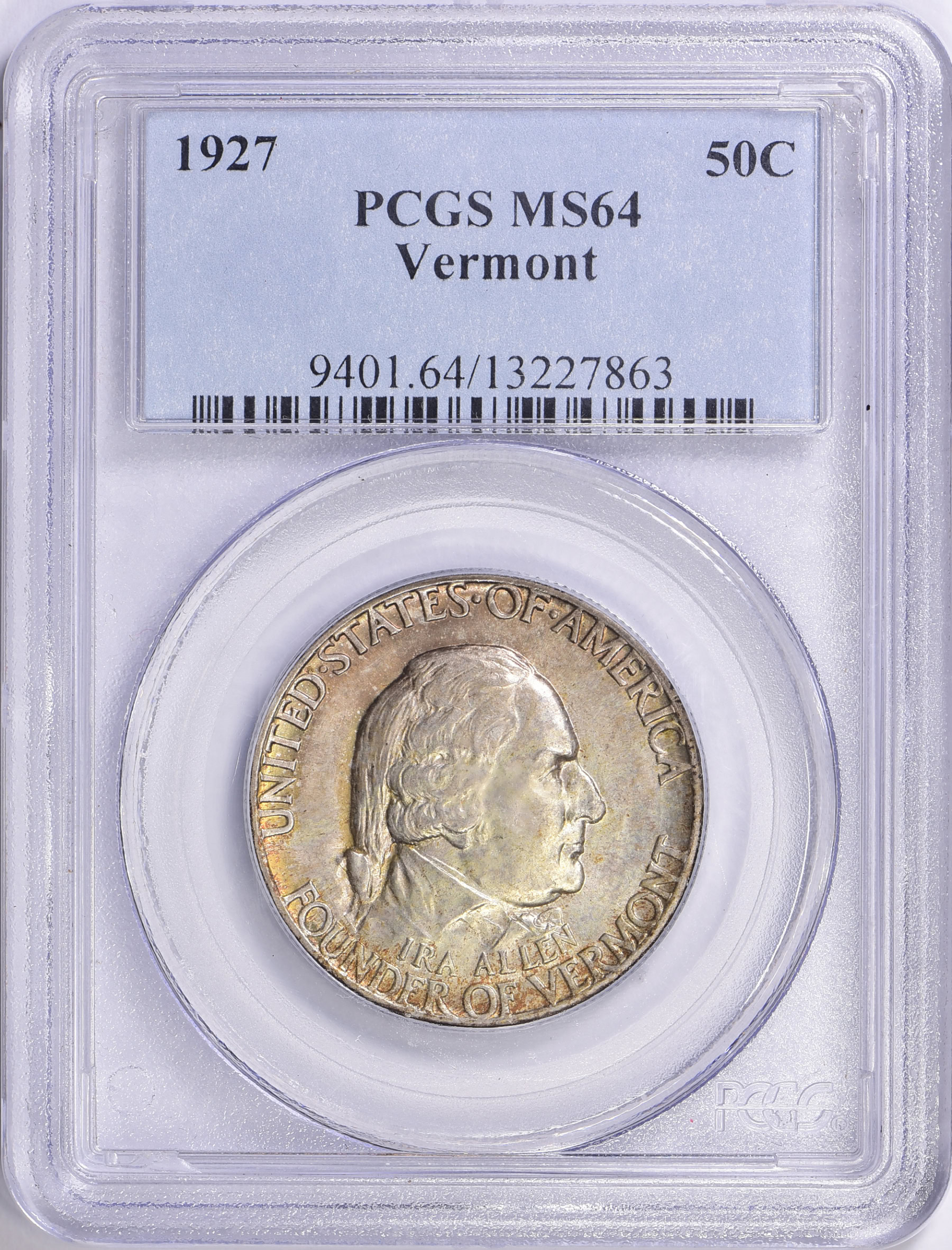 1927 Vermont Sesquicentennial Half Dollar PCGS MS-64 (Toned) (Item ...