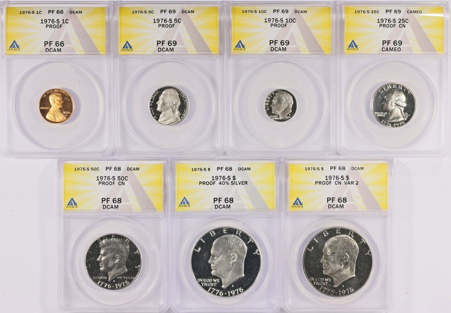 1976-S 1c-$1 Proof Set ANACS Proof-66/68/69 CAMEO/DCAM (7 Coins) (Item ...
