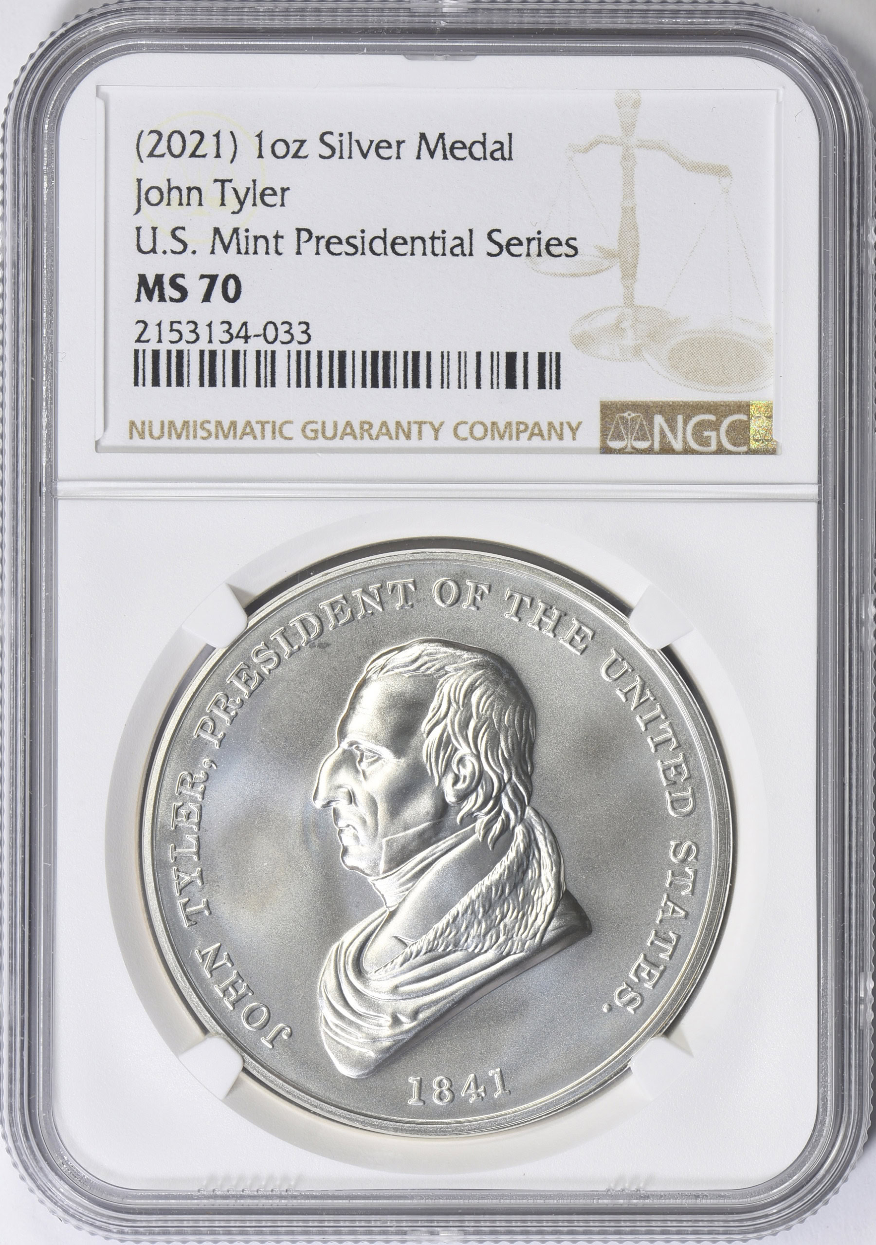 (2021) U.S. Mint Medal John Tyler "1841" Silver Matte Finish NGC MS-70 ...
