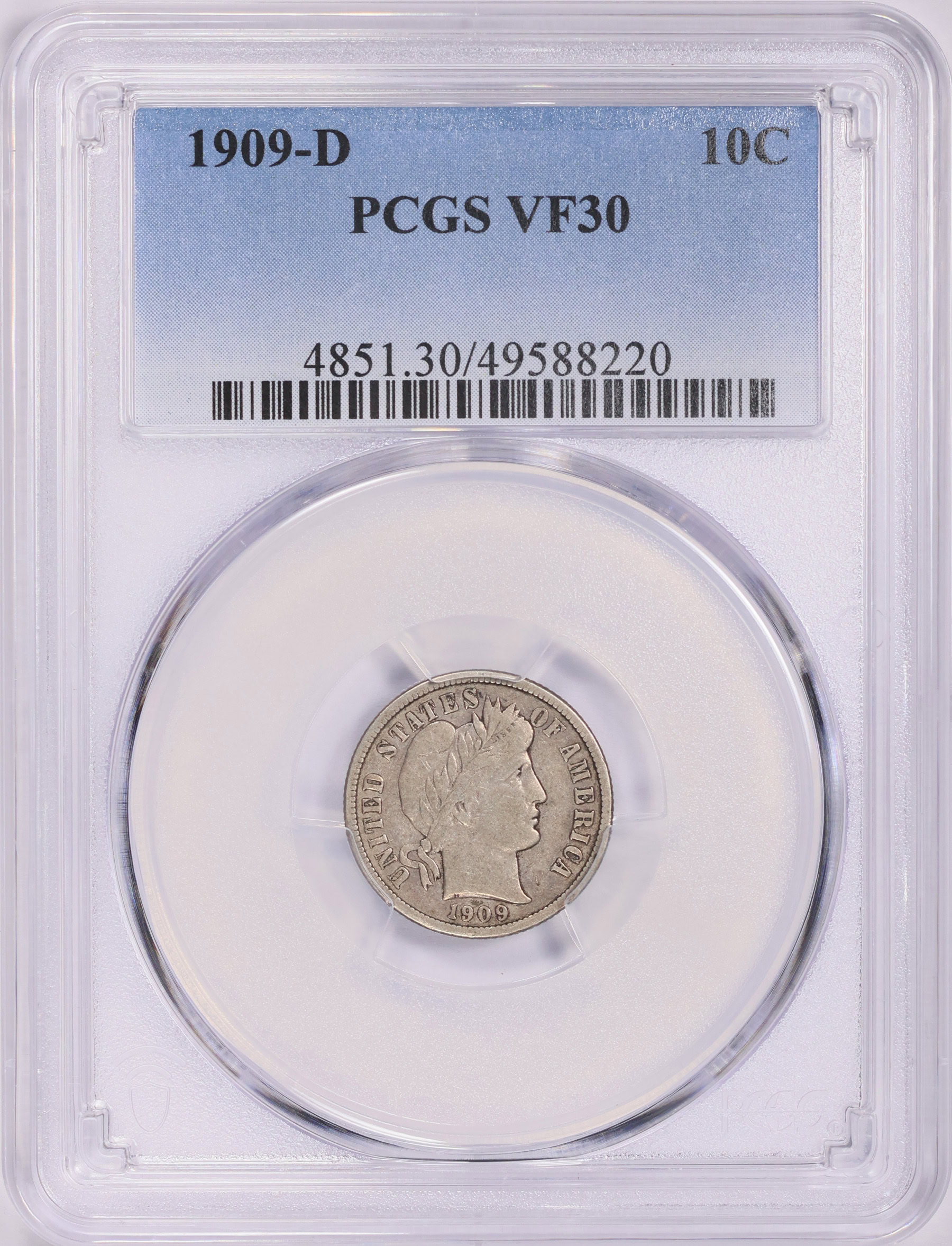 1909-D Barber Dime PCGS VF-30 (Item 1589894) | GreatCollections Coin Auctions