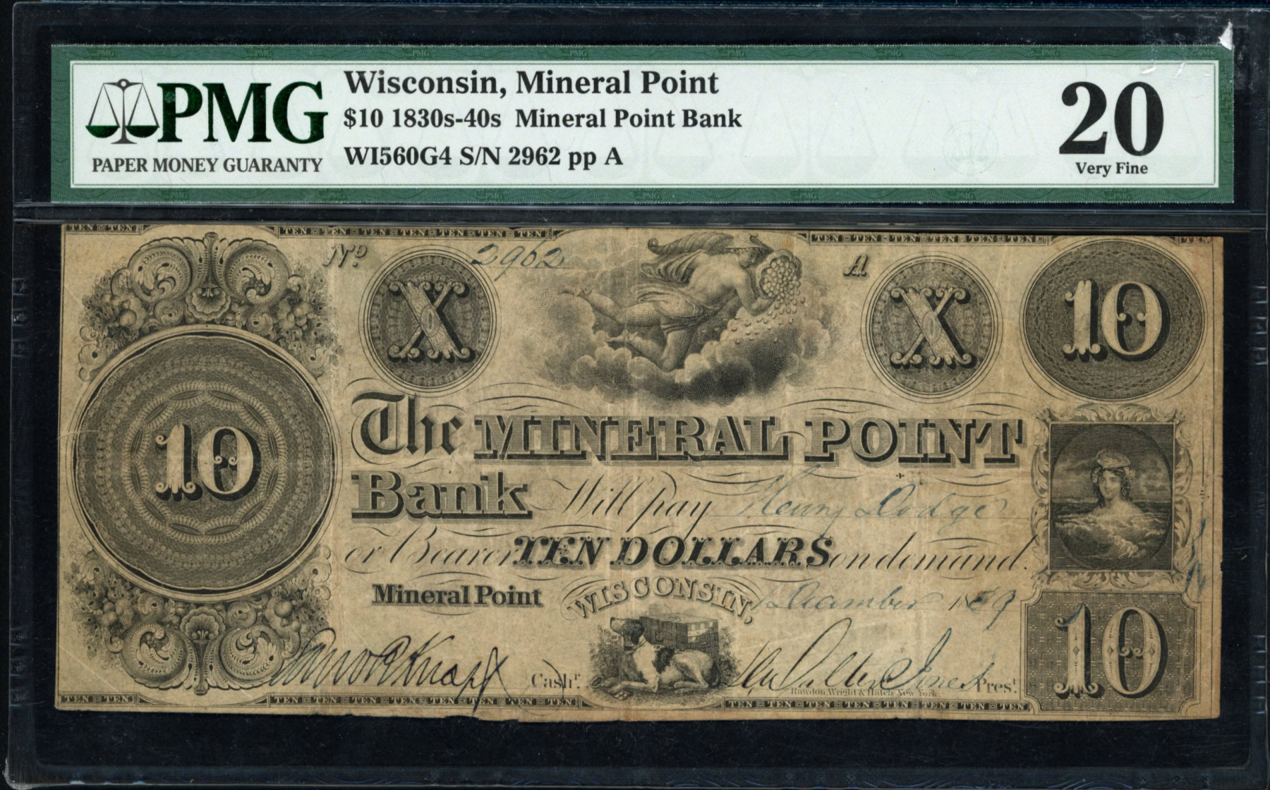 1830s-40s Mineral Point, Wisconsin Mineral Point Bank $10 Note PMG Very ...