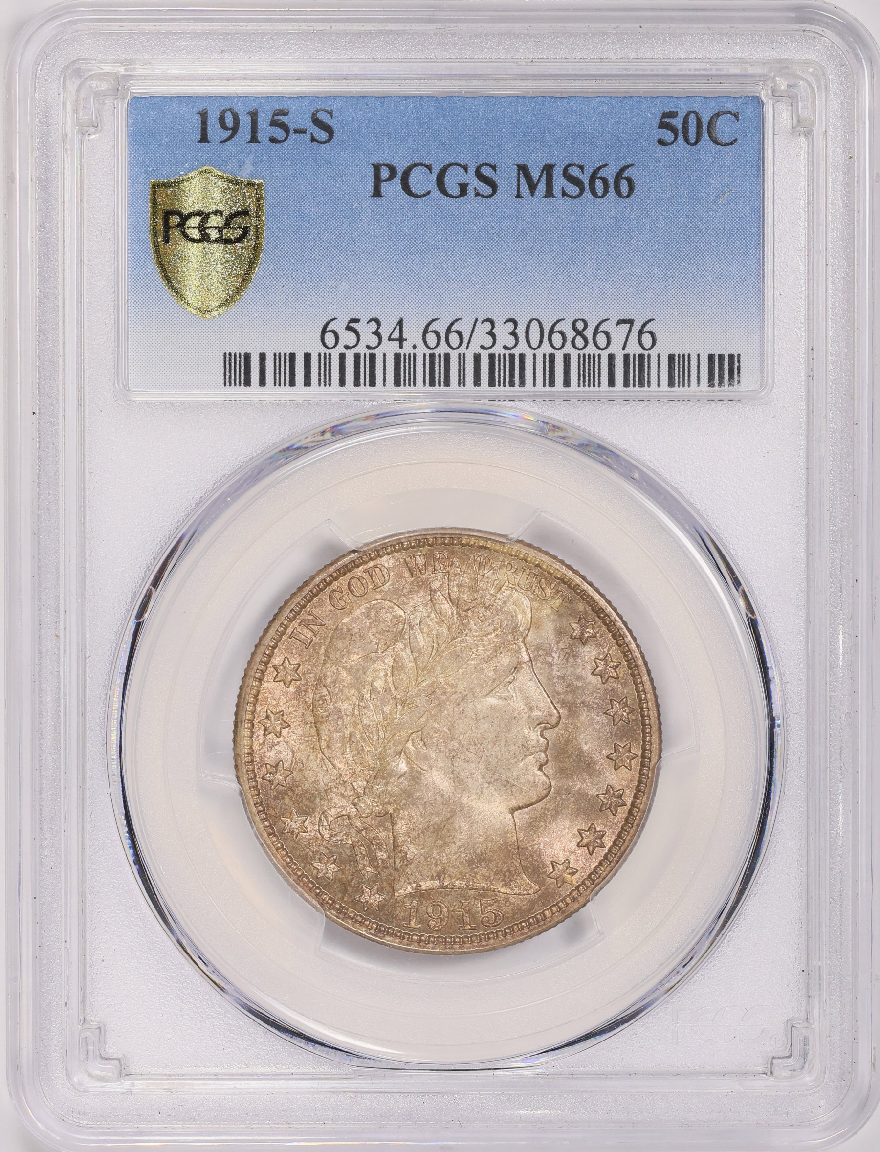 1915-S Barber Half Dollar PCGS MS-66 (Toned) (Item 1593003) | GreatCollections Coin Auctions