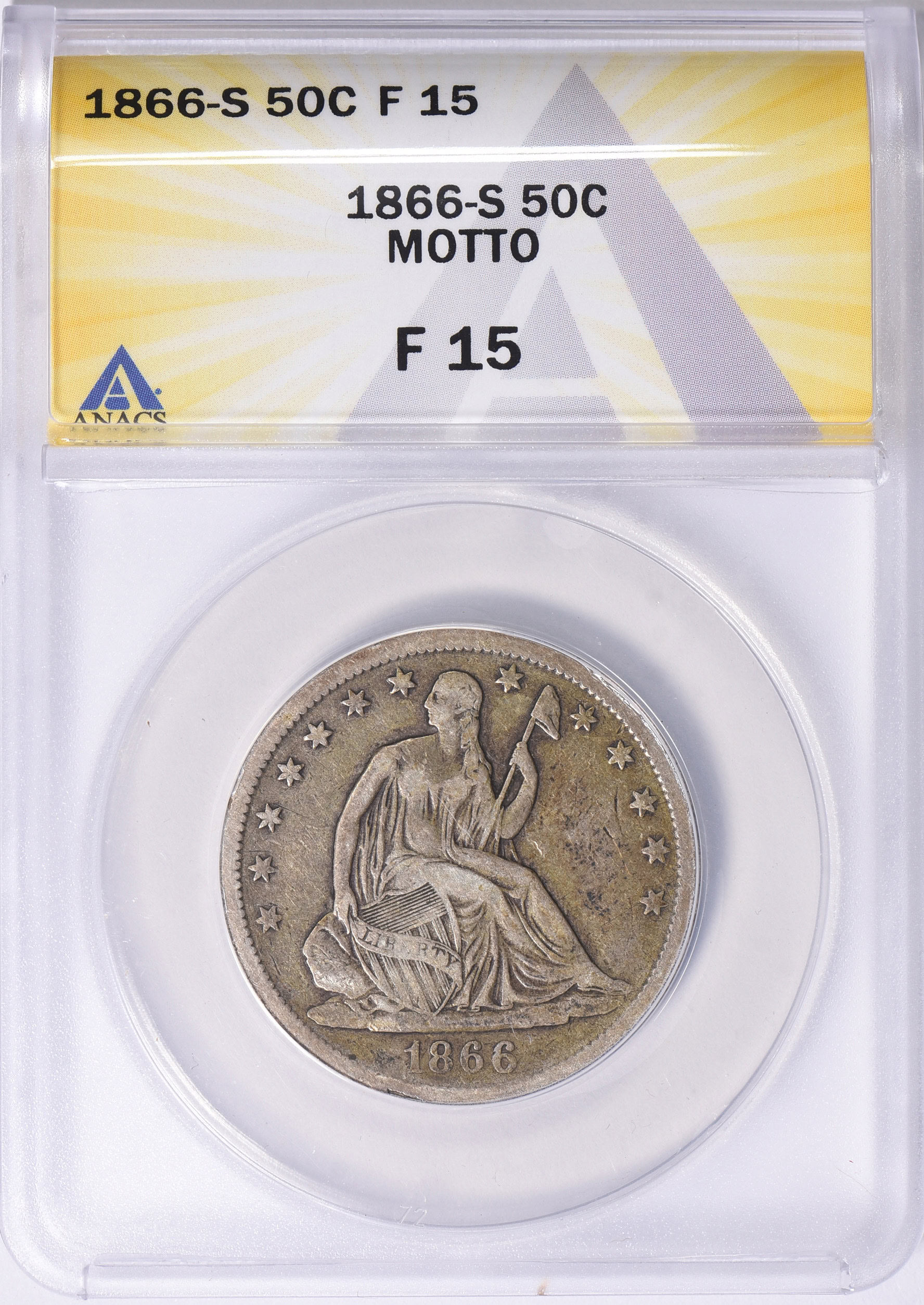1866-S Seated Liberty Half Dollar Motto ANACS F-15 (Item 1593033 ...