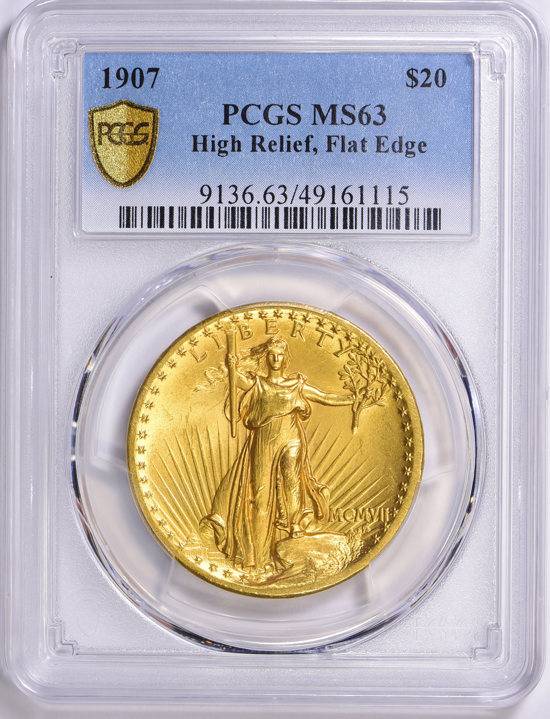 1907 Saint-Gaudens Gold Double Eagle MCMVII, High Relief, Flat Edge PCGS MS-63 (Item 1594092 ...