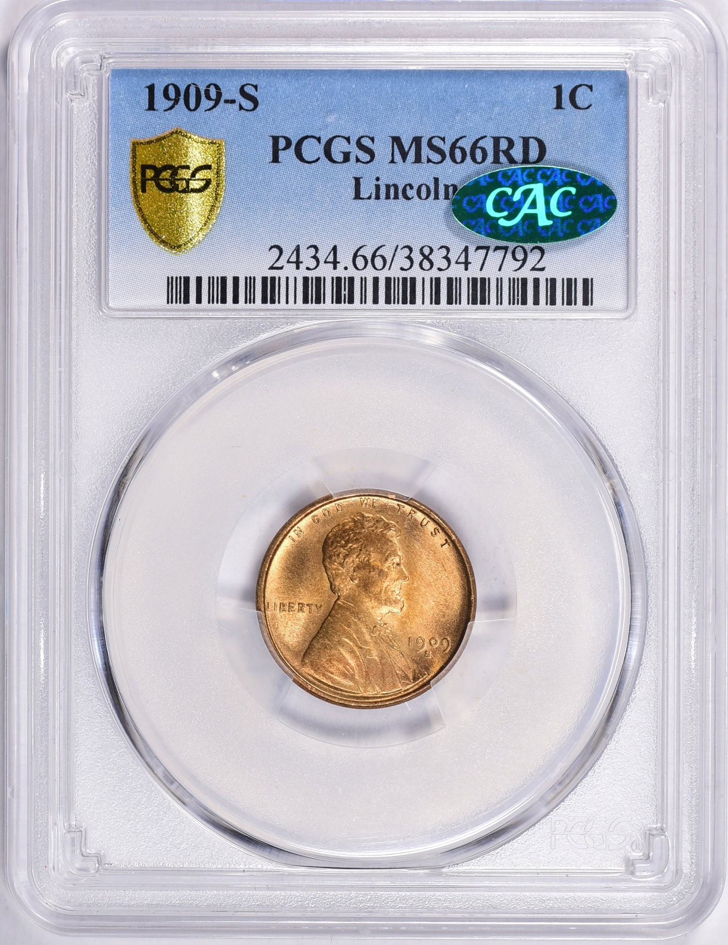 1909-S Lincoln Cent PCGS MS-66 RD (CAC Green) (Item 1594778) | GreatCollections Coin Auctions