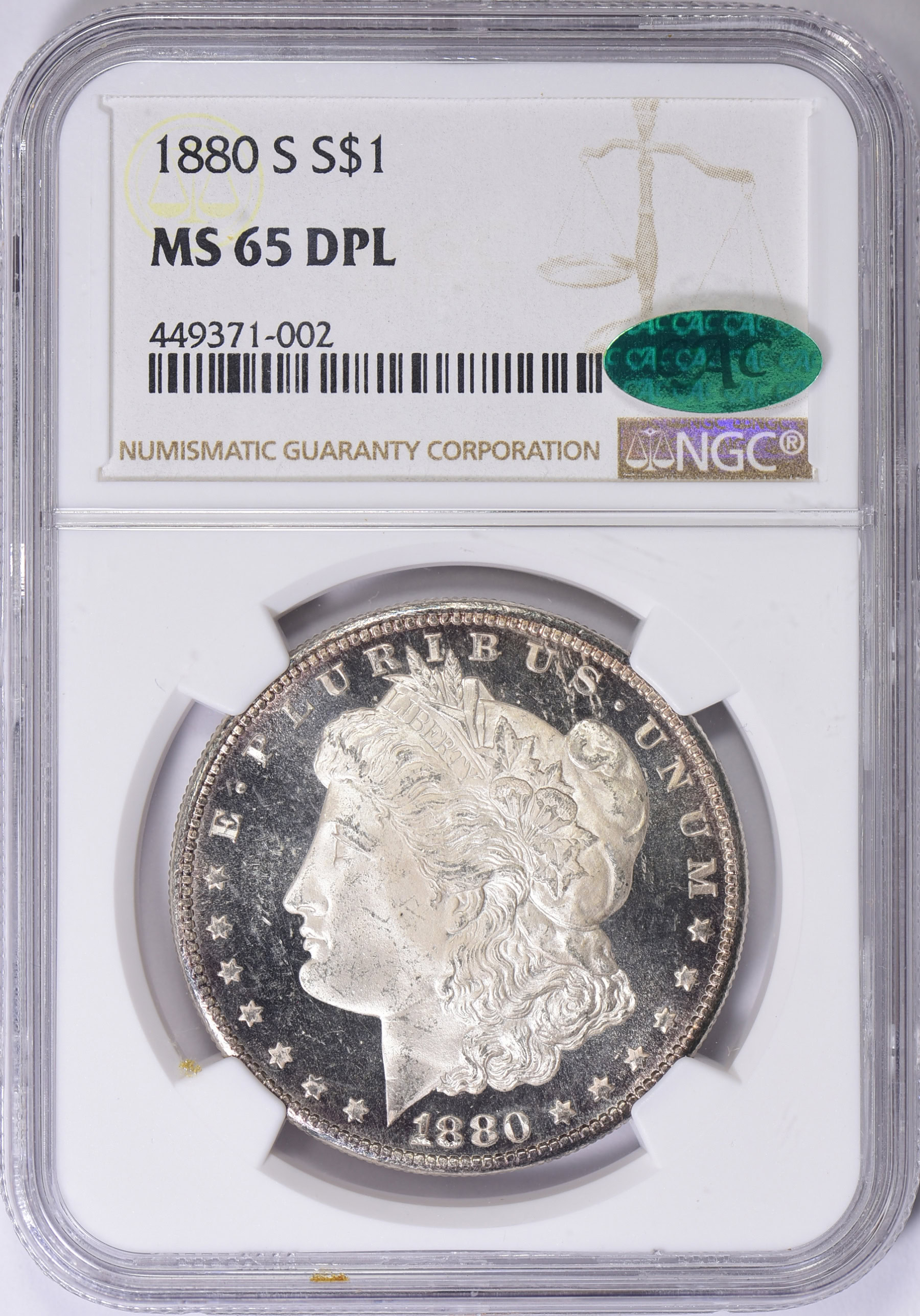 1880-S Morgan Silver Dollar NGC MS-65 DMPL (CAC Green) (Item 1594850) | GreatCollections Coin ...