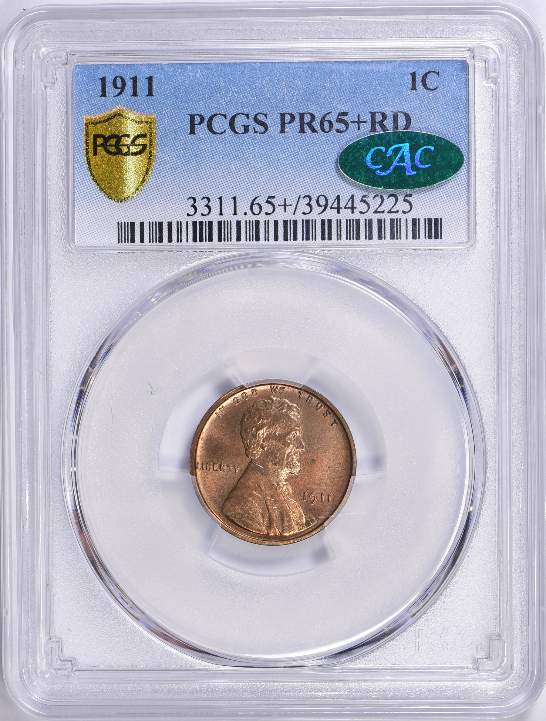 1911 Lincoln Cent PCGS Proof-65+ RD (CAC Green) (Item 1595361) | GreatCollections Coin Auctions