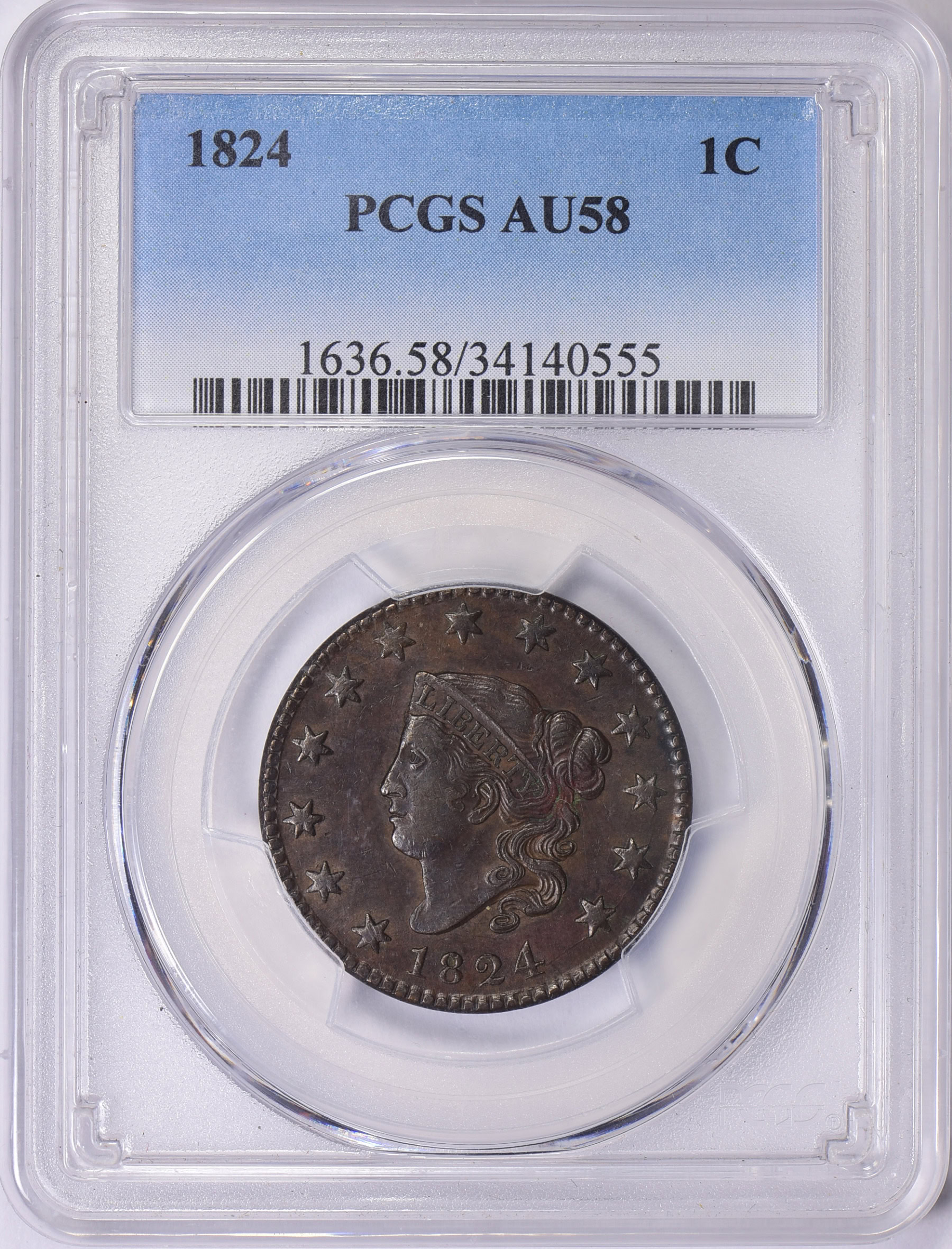 1824 Matron Cent PCGS AU-58 BN (Item 1595388) | GreatCollections Coin ...