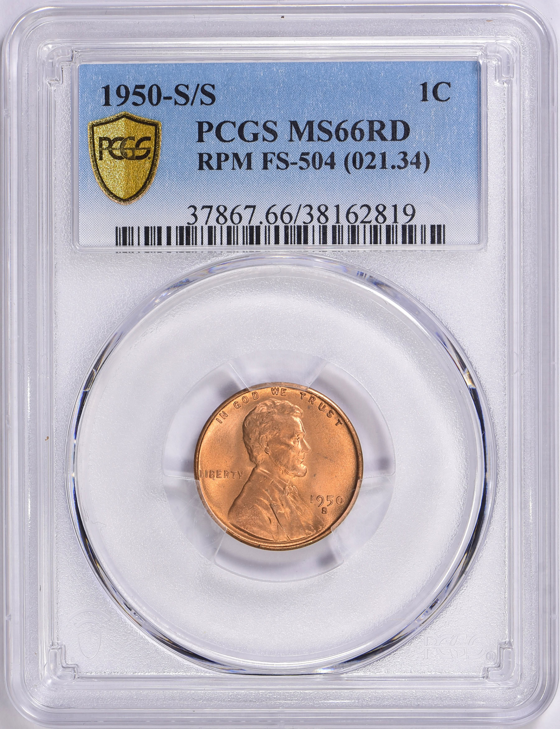 1950-S/S Lincoln Cent Repunched Mintmark FS-504 PCGS MS-66 RD (Item 1596055) | GreatCollections ...