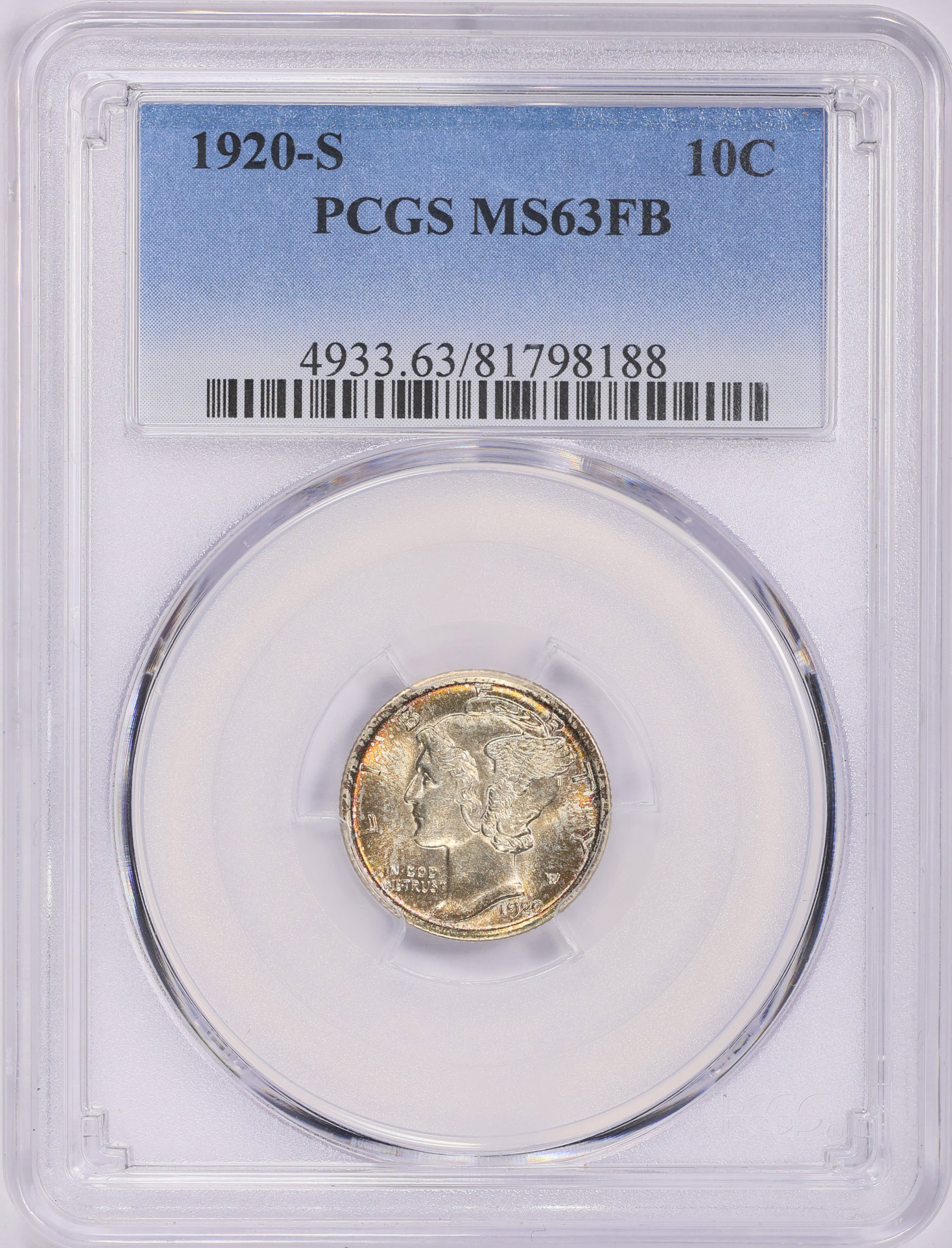 1920-S Mercury Dime PCGS MS-63 FB (Toned) (Item 1596208) | GreatCollections Coin Auctions