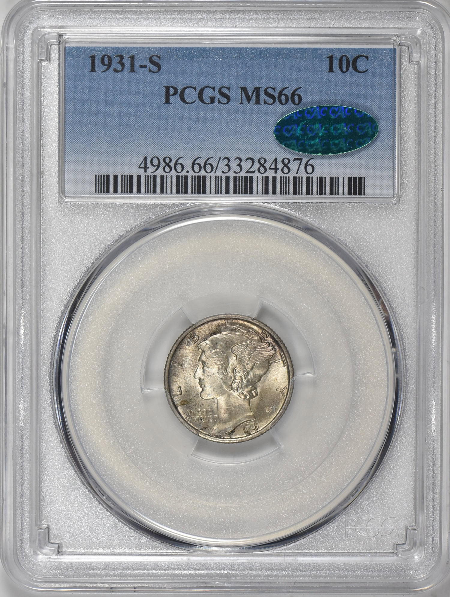 1931-S Mercury Dime PCGS MS-66 (CAC Green) (Item 1596500) | GreatCollections Coin Auctions