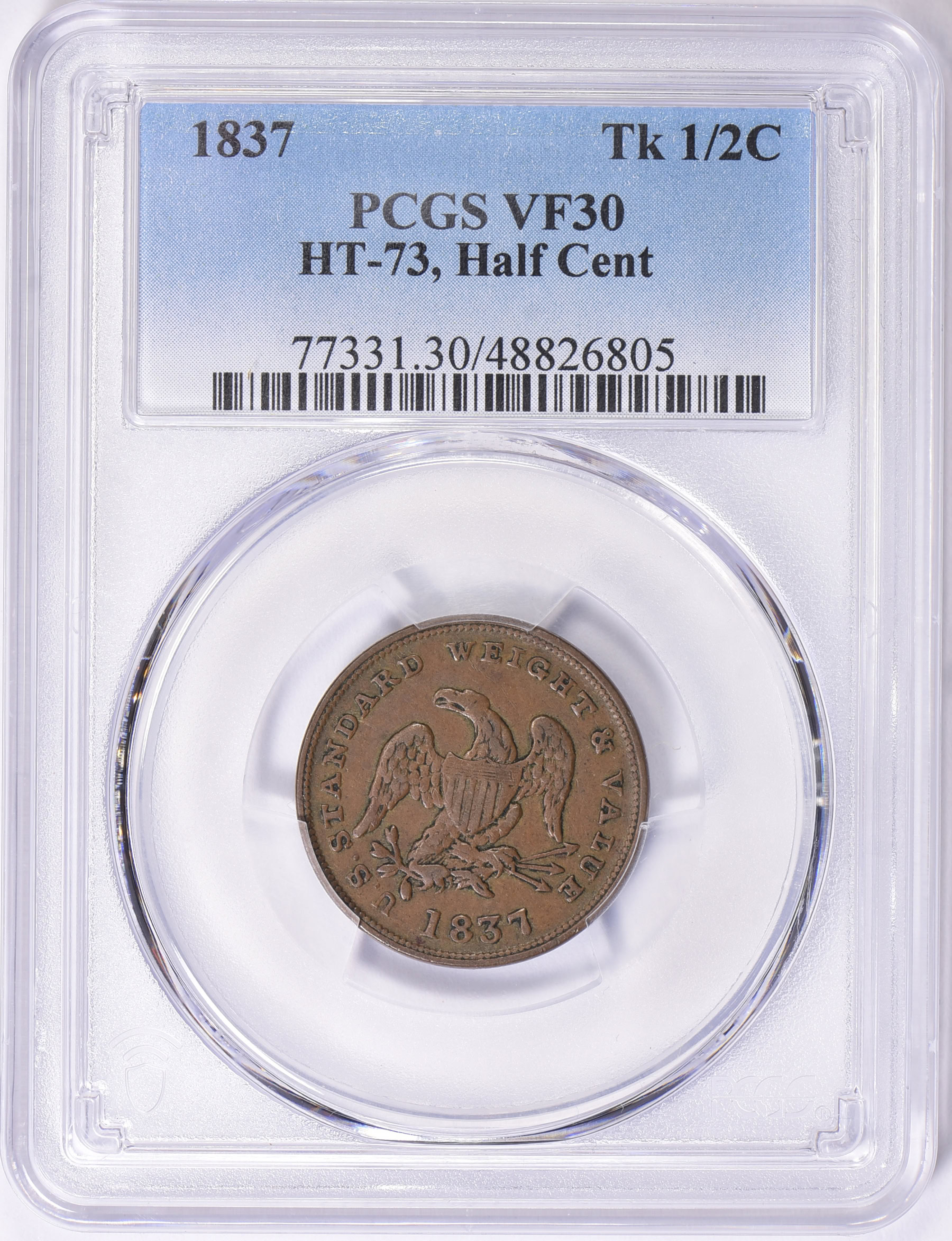1837 Hard Times Token 1/2c Half Cent HT-73 PCGS VF-30 BN (Item 1596982 ...