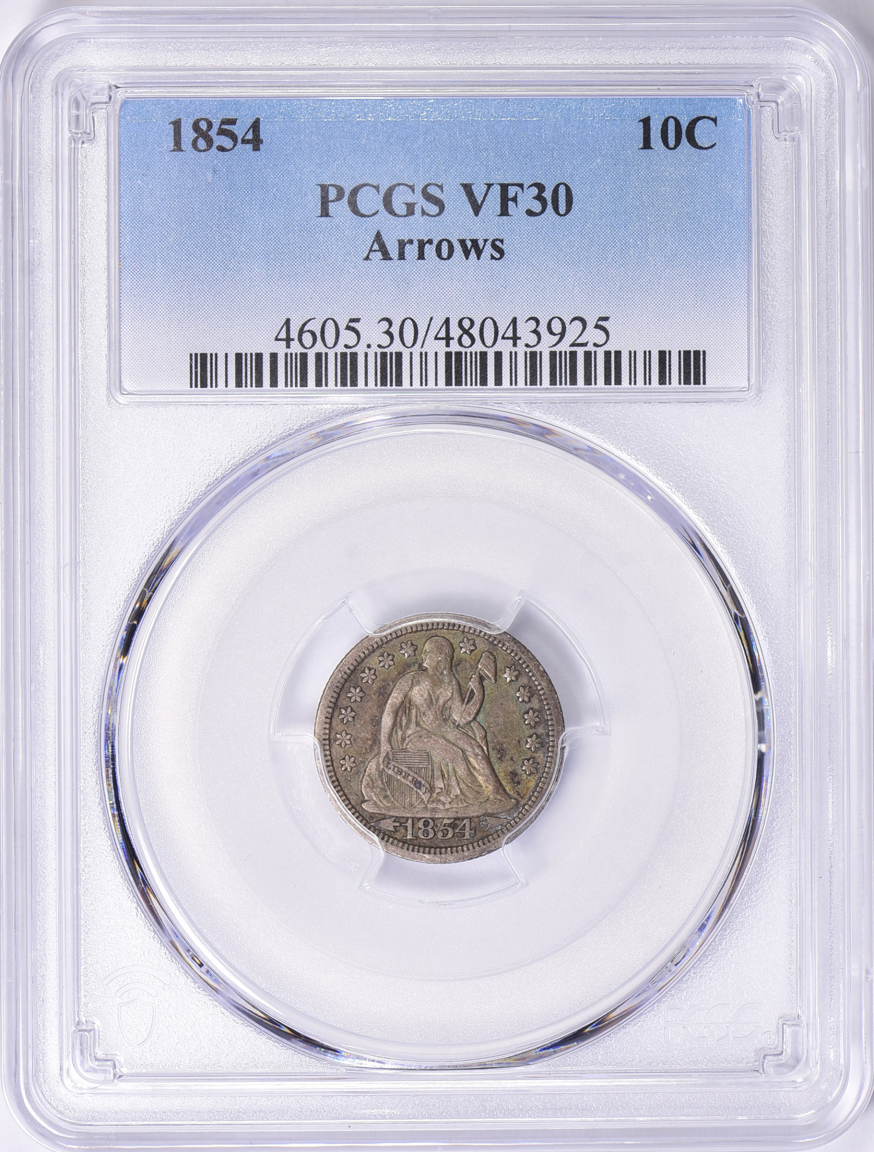 1854 Seated Liberty Dime Arrows PCGS VF-30 (Item 1597140) | GreatCollections Coin Auctions