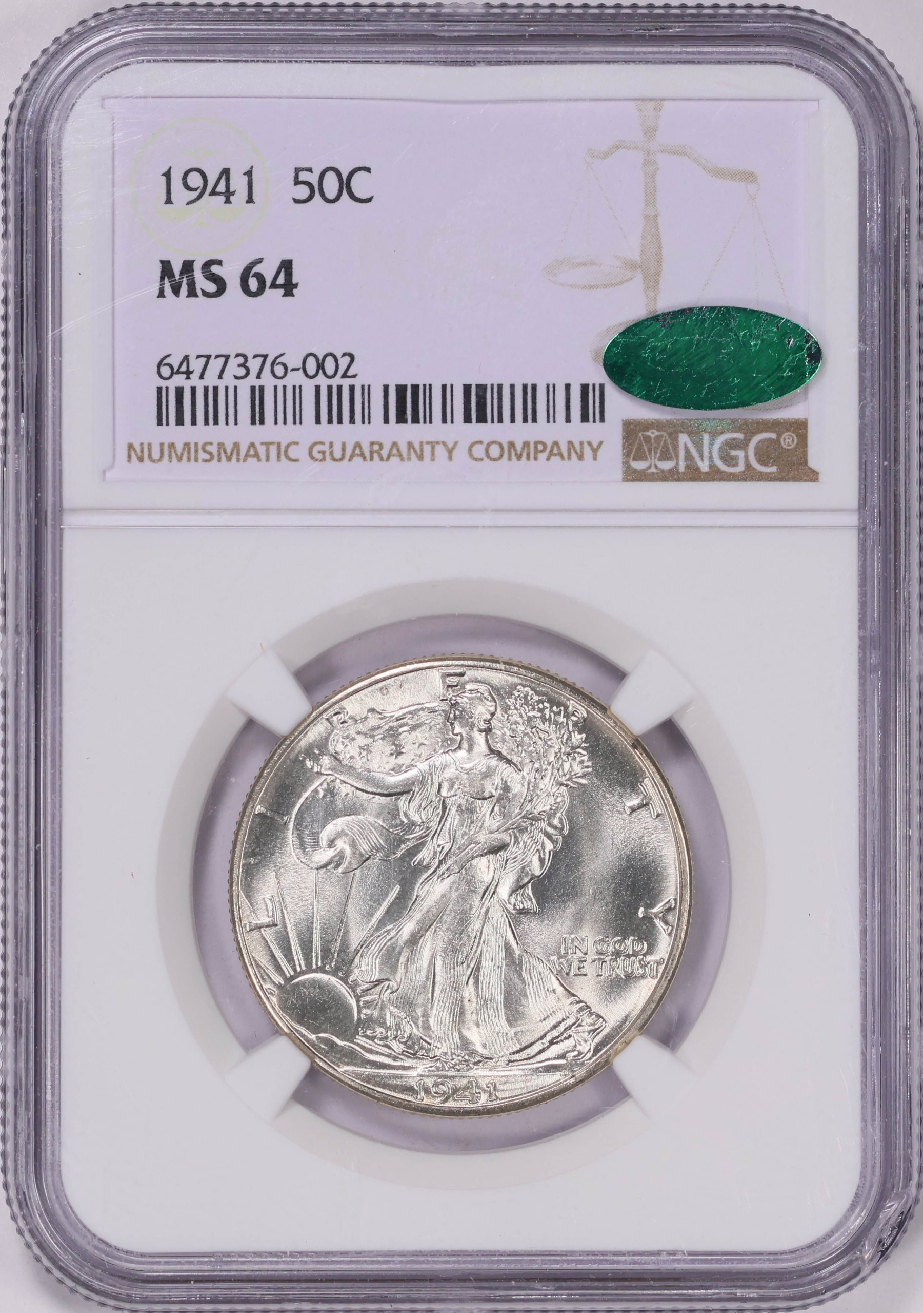 1941 Walking Liberty Half Dollar NGC MS-64 (CAC Green) (Item 1597208) | GreatCollections Coin ...