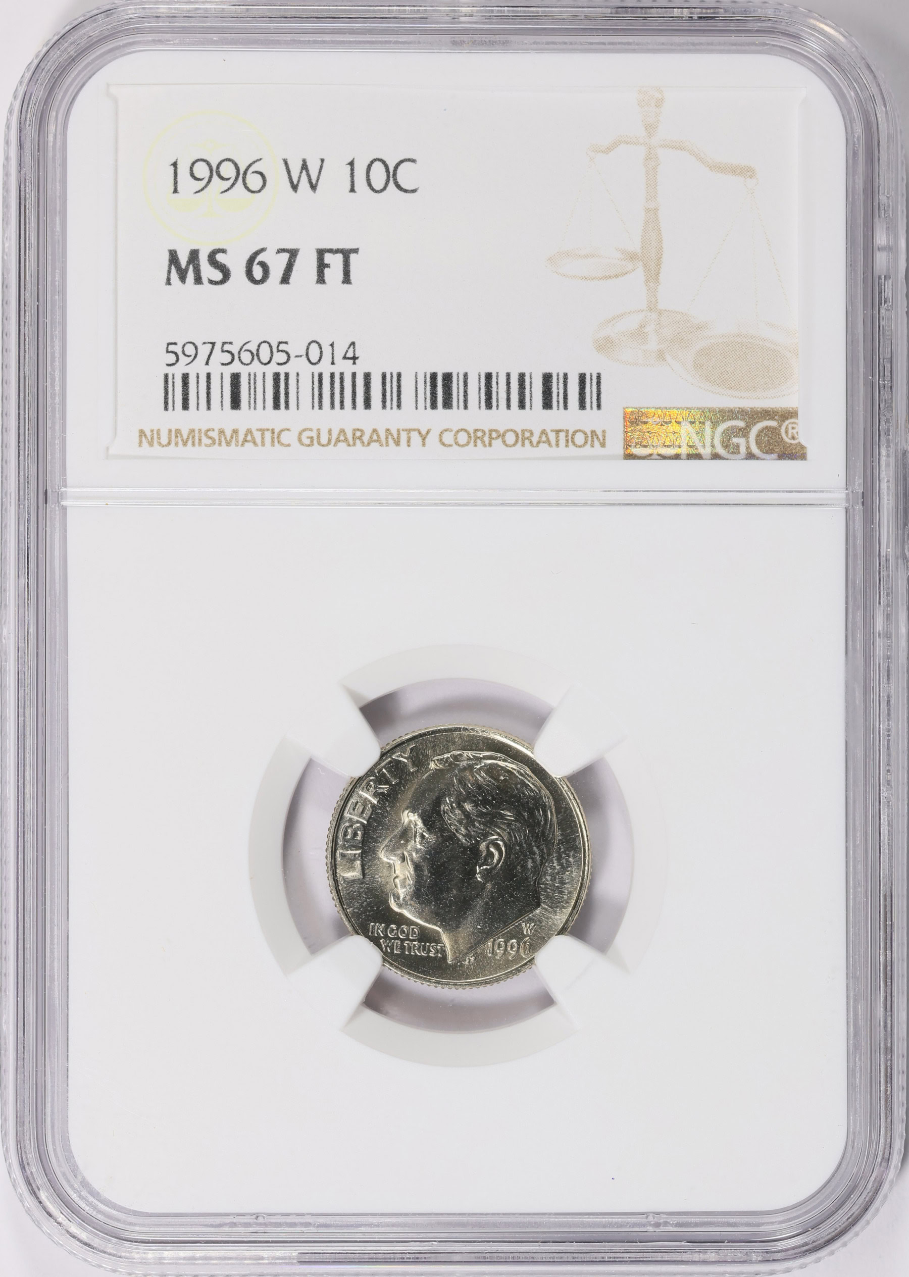 1996-W Roosevelt Dime NGC MS-67 FT (Item 1597972) | GreatCollections ...