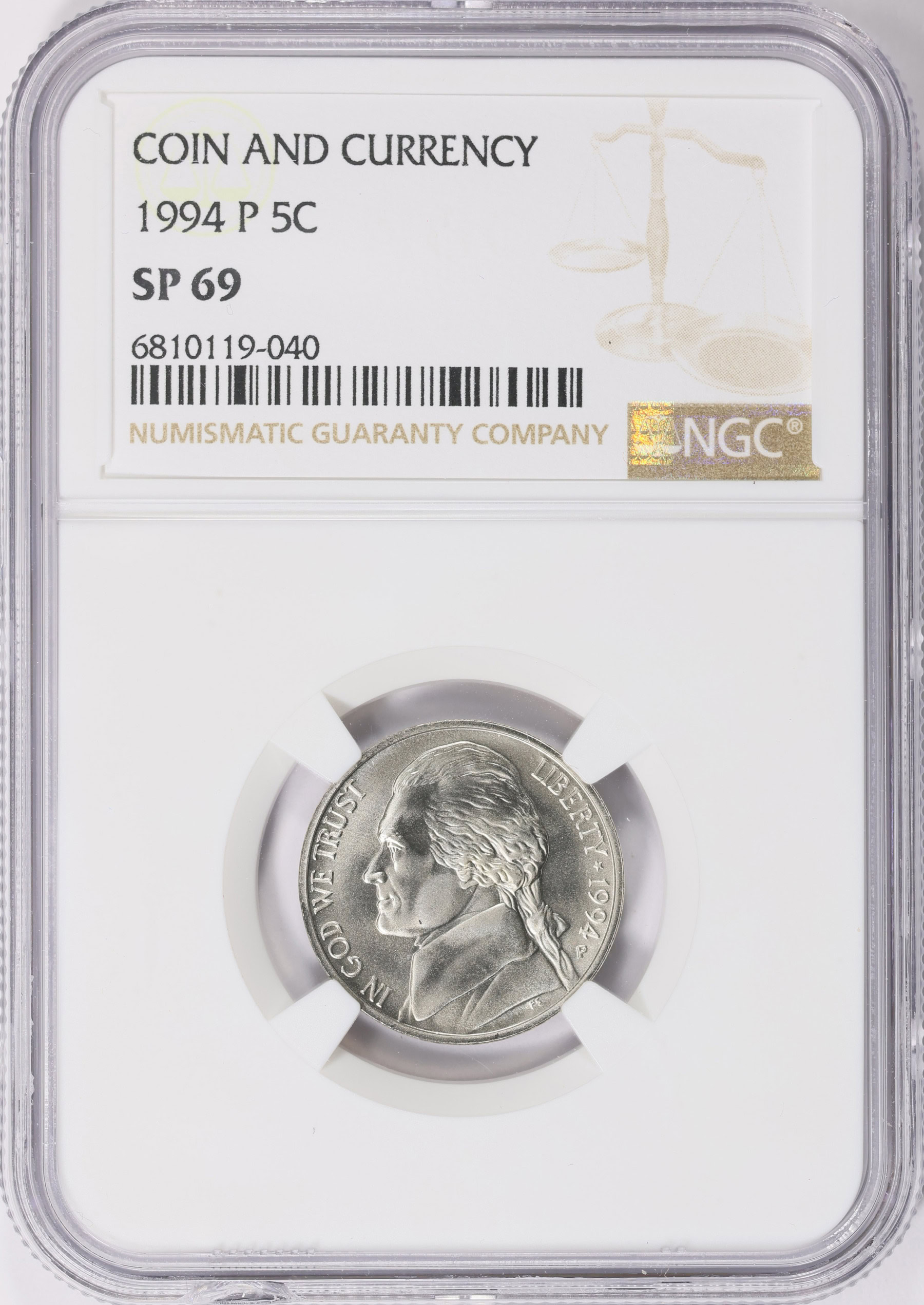 1994-P Jefferson Nickel (From the Coin and Currency Set) NGC SP-69 ...
