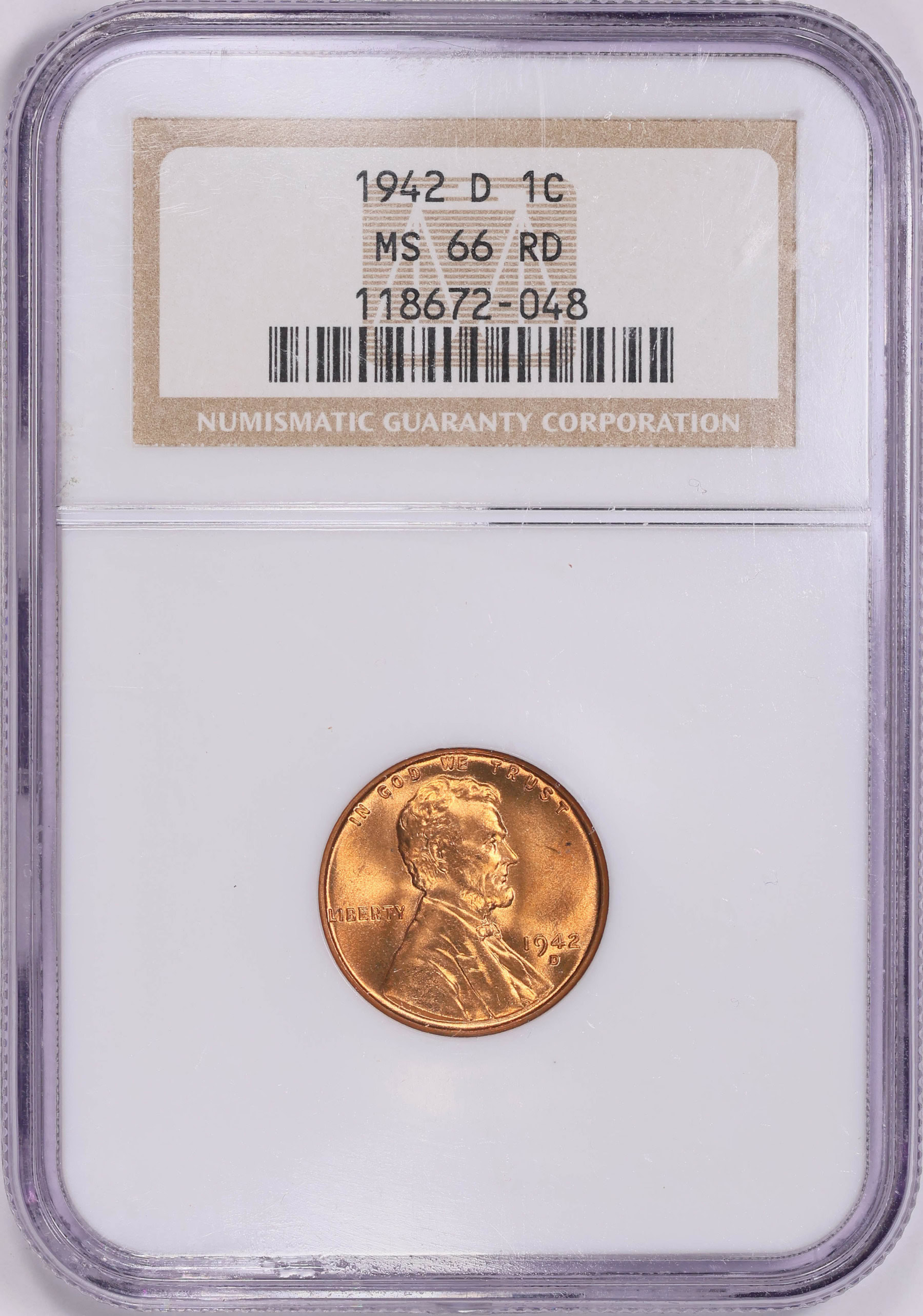 1942-D Lincoln Cent NGC MS-66 RD (Item 1597987) | GreatCollections Coin Auctions