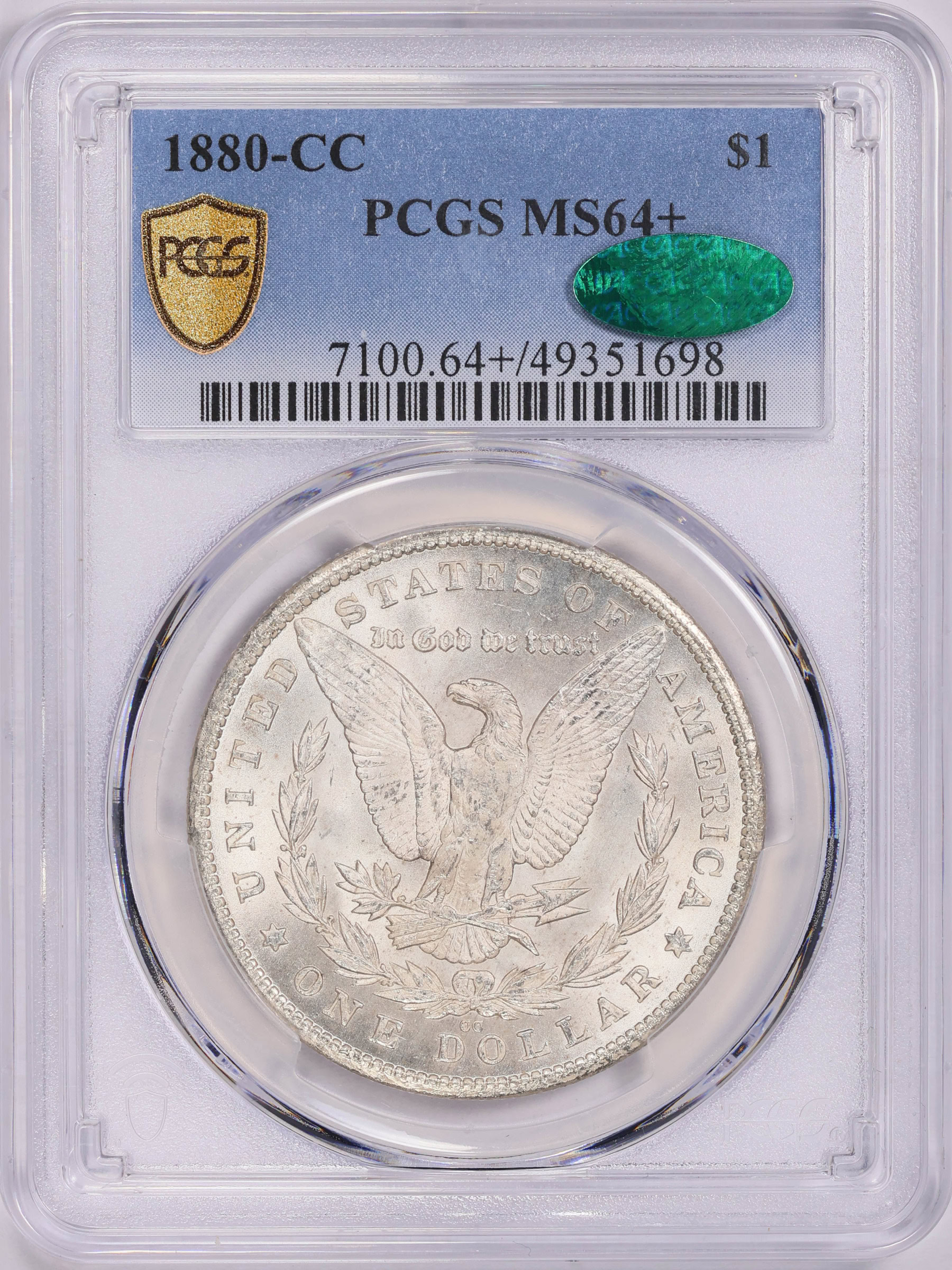 1880-CC Morgan Silver Dollar PCGS MS-64+ (CAC Green) (Item 1598966) | GreatCollections Coin Auctions