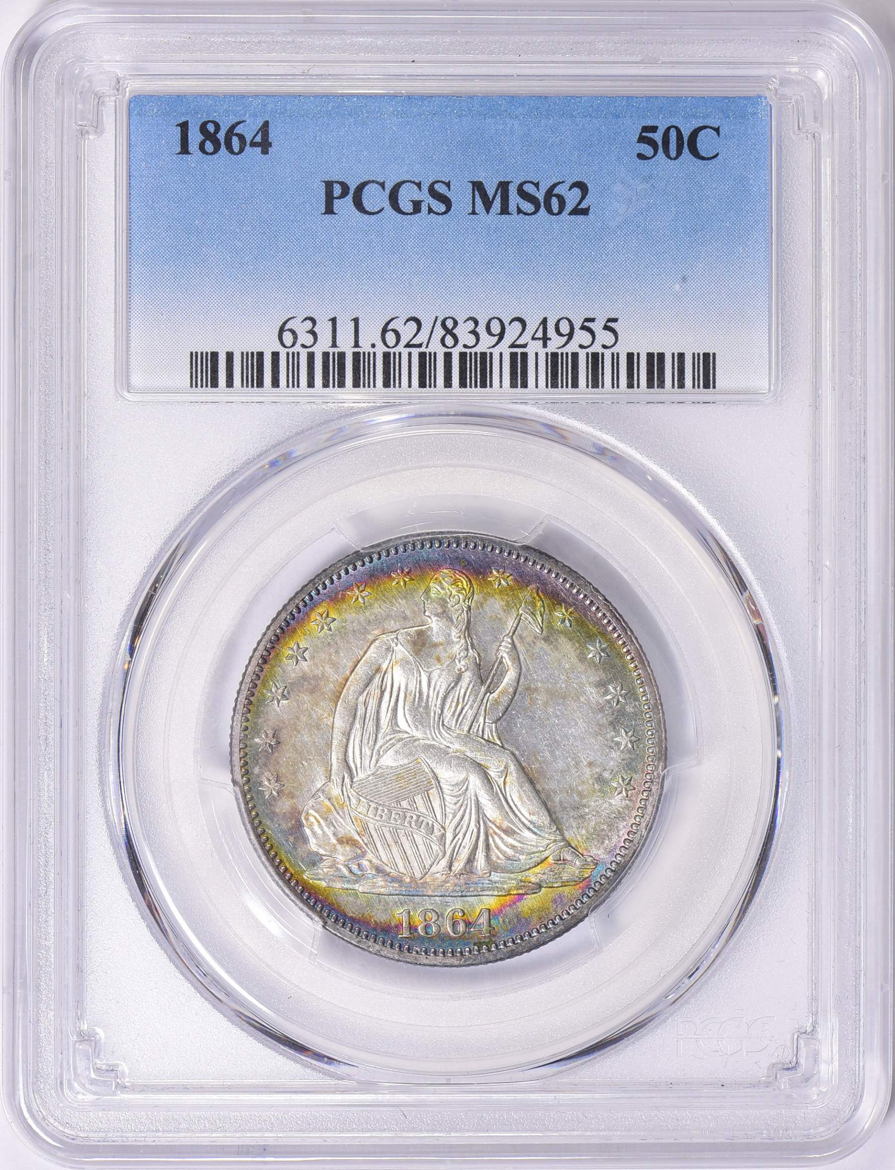 1864 Seated Liberty Half Dollar PCGS MS-62 (Toned) (Item 1599055) | GreatCollections Coin Auctions