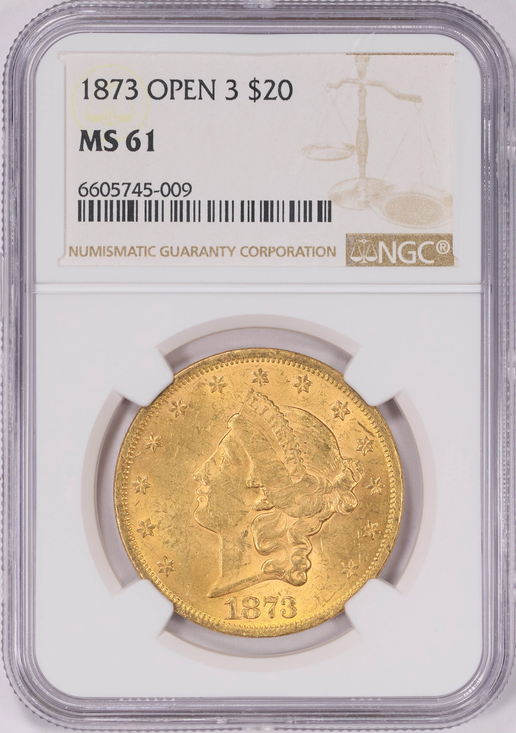 1873 Liberty Gold Double Eagle Open 3 NGC MS-61 (Item 1599893) | GreatCollections Coin Auctions