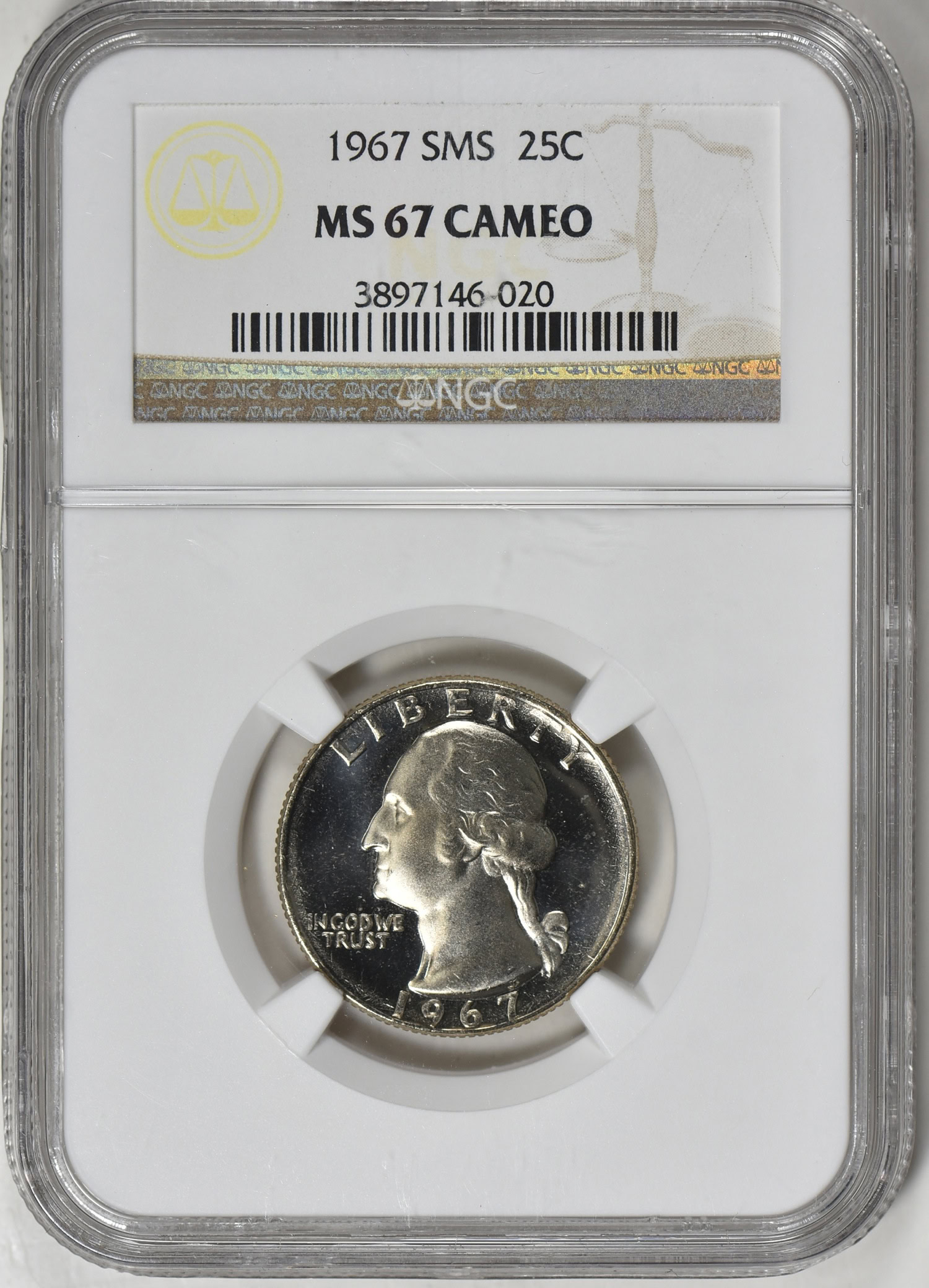 1967 Washington Quarter SMS NGC MS-67 CAMEO (Item 1600069 ...