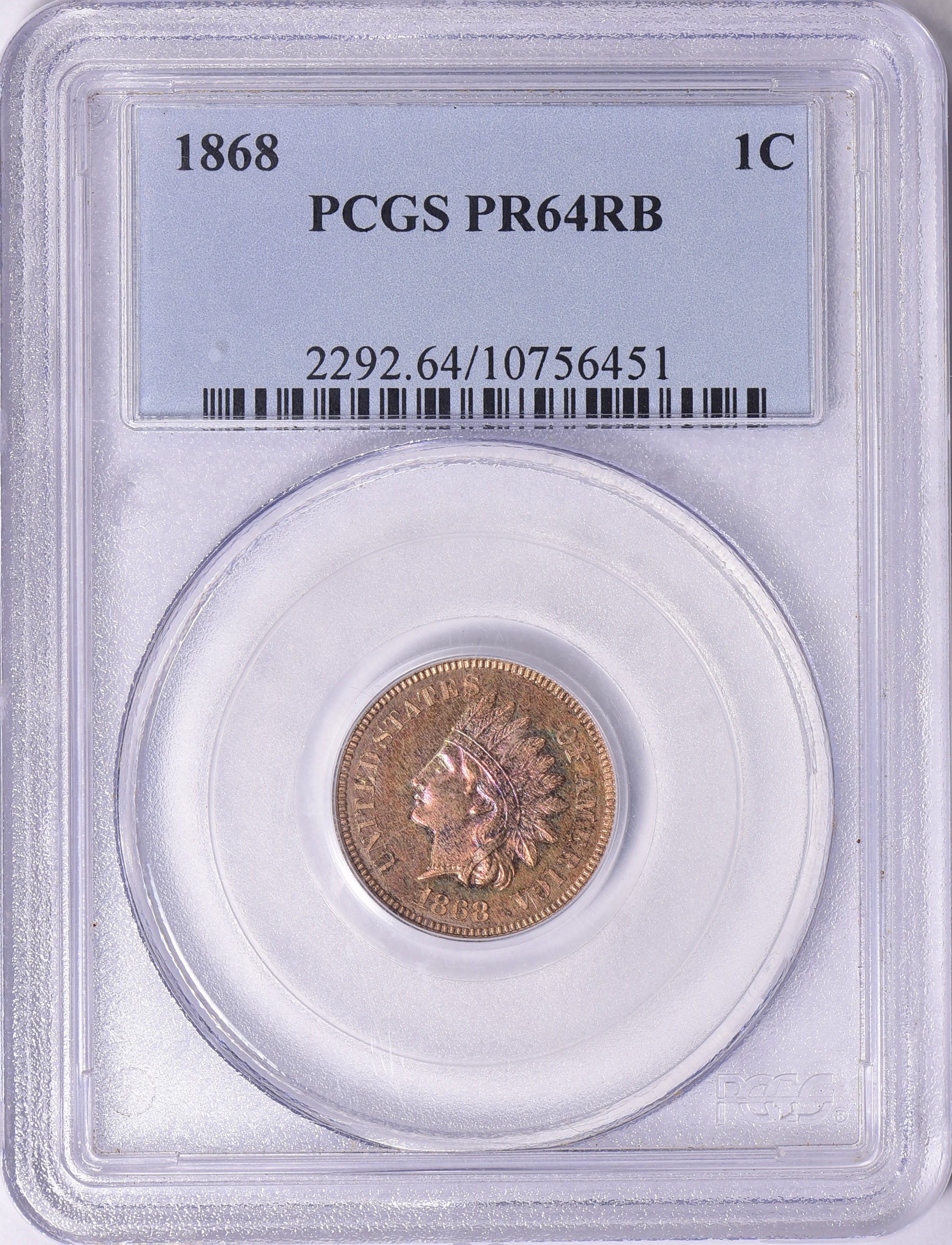 1868 Indian Cent PCGS Proof-64 RB (Toned) (Item 1600617) | GreatCollections Coin Auctions