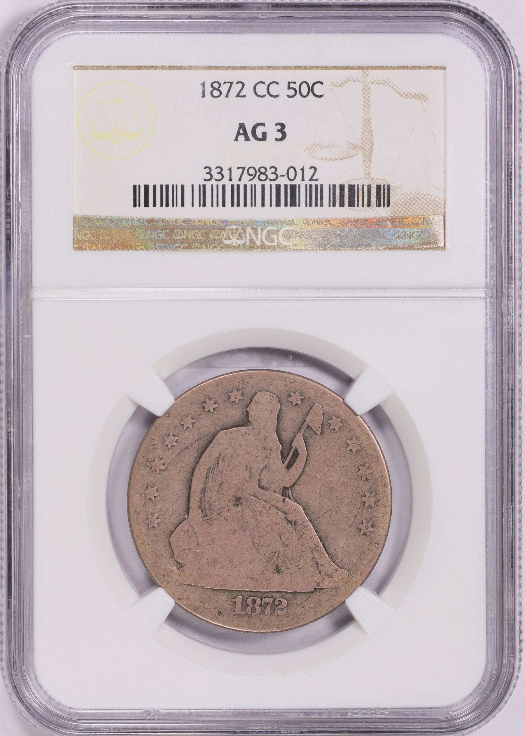 1872-CC Seated Liberty Half Dollar NGC AG-03 (Item 1601440) | GreatCollections Coin Auctions