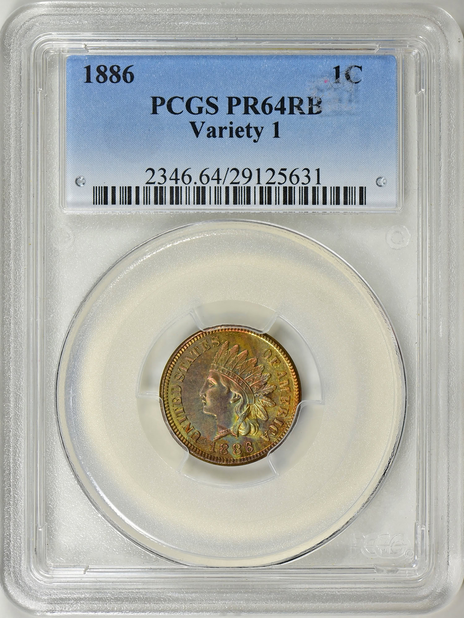 1886 Indian Cent Variety 1 PCGS Proof-64 RB (Toned) (Item 1601728) | GreatCollections Coin Auctions