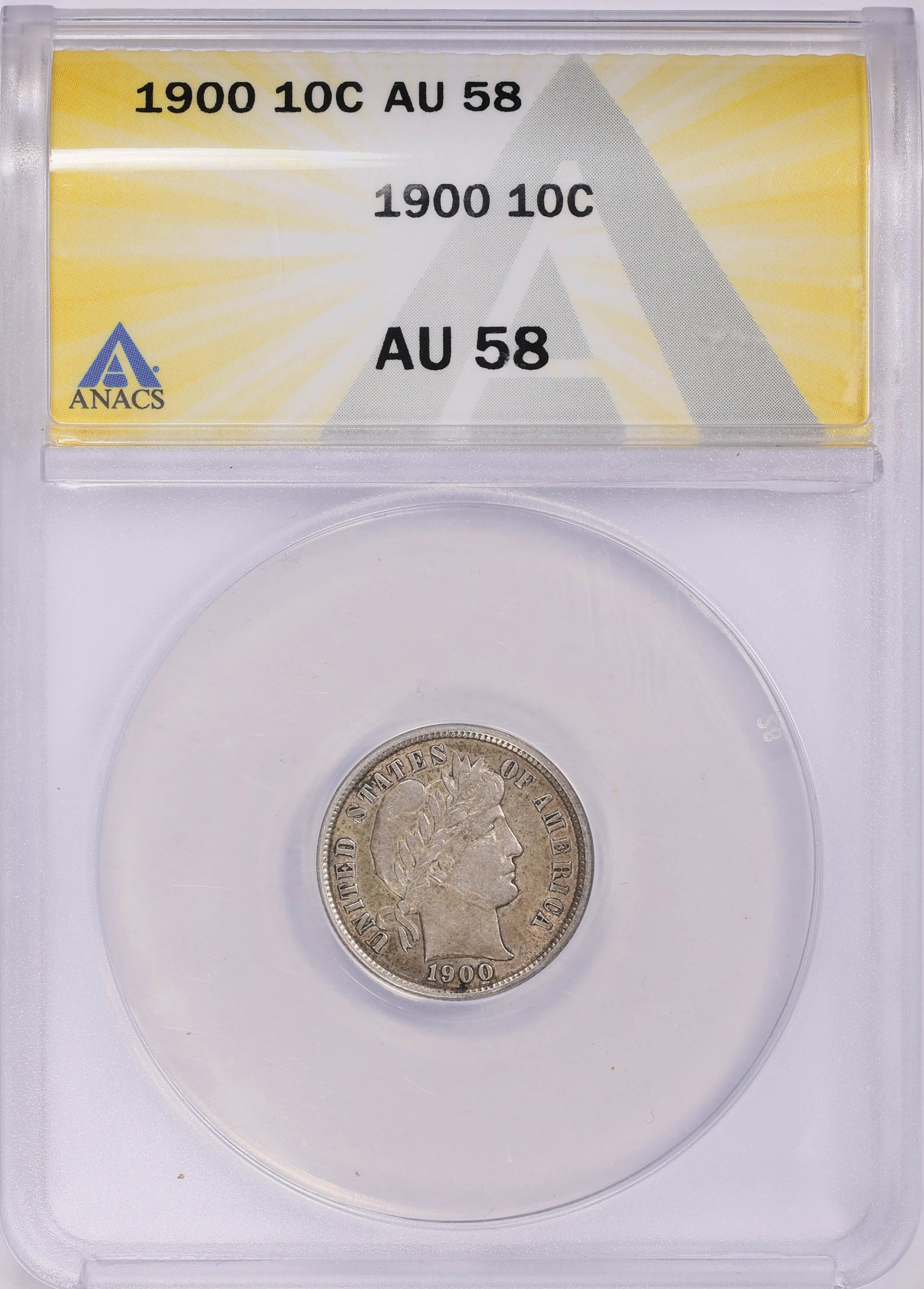 1900 Barber Dime ANACS AU-58 (Item 1601921) | GreatCollections Coin Auctions