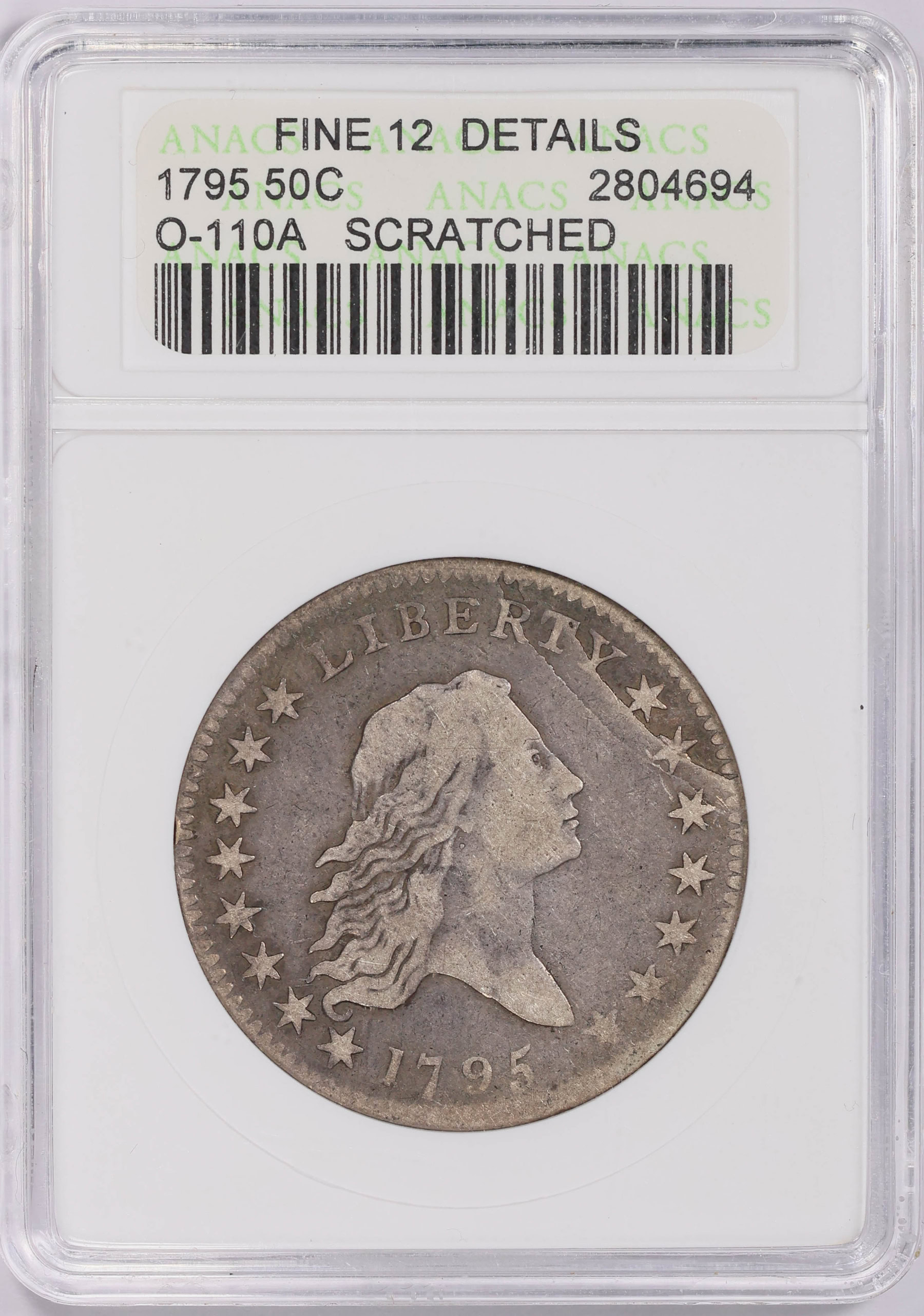 1795 Flowing Hair Half Dollar Overton 110a ANACS F-12 Details OH (Item ...