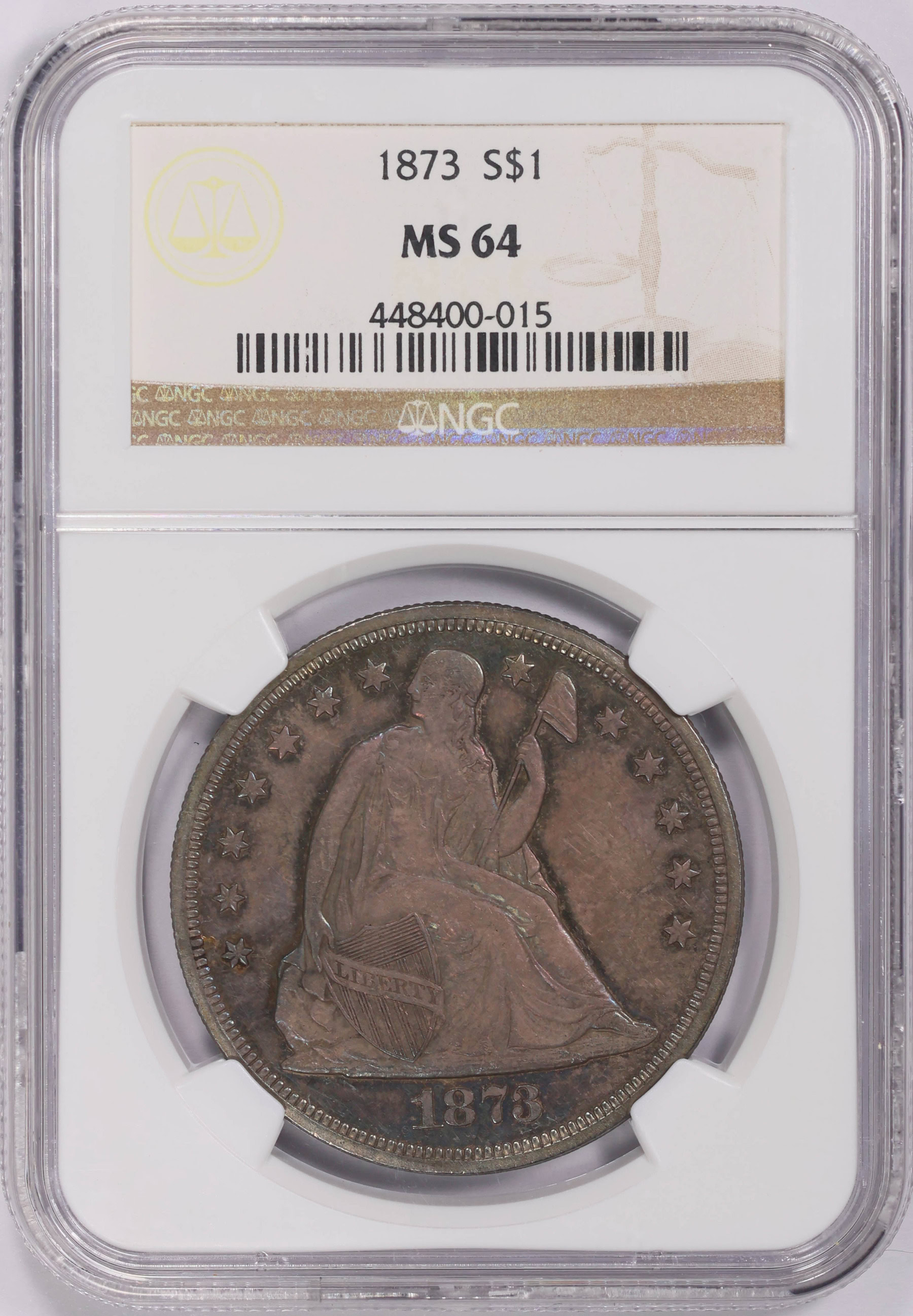 1873 Seated Liberty Silver Dollar Seated NGC MS-64 (Toned) (Item 1602714) | GreatCollections ...