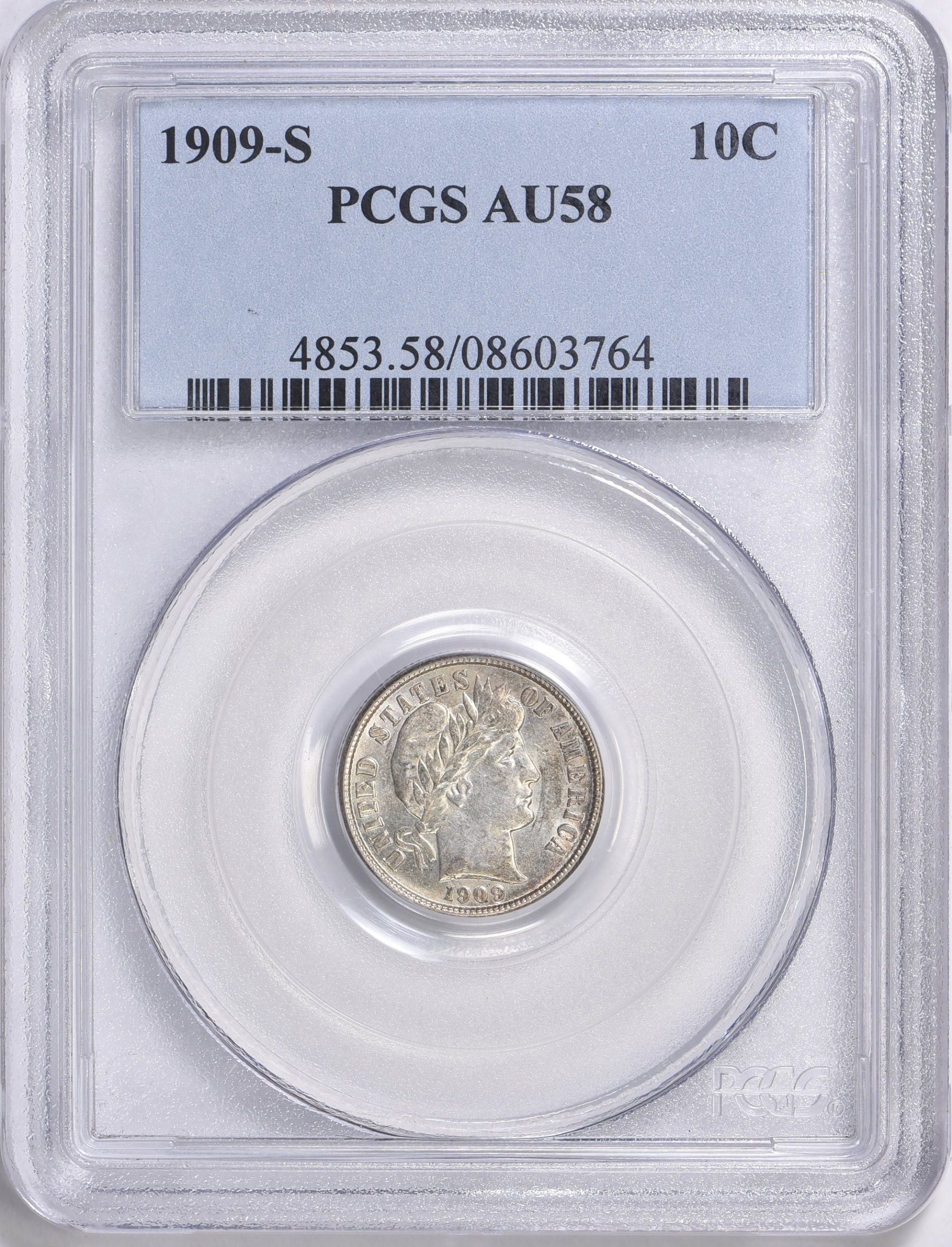 1909-S Barber Dime PCGS AU-58 (Item 1602815) | GreatCollections Coin Auctions