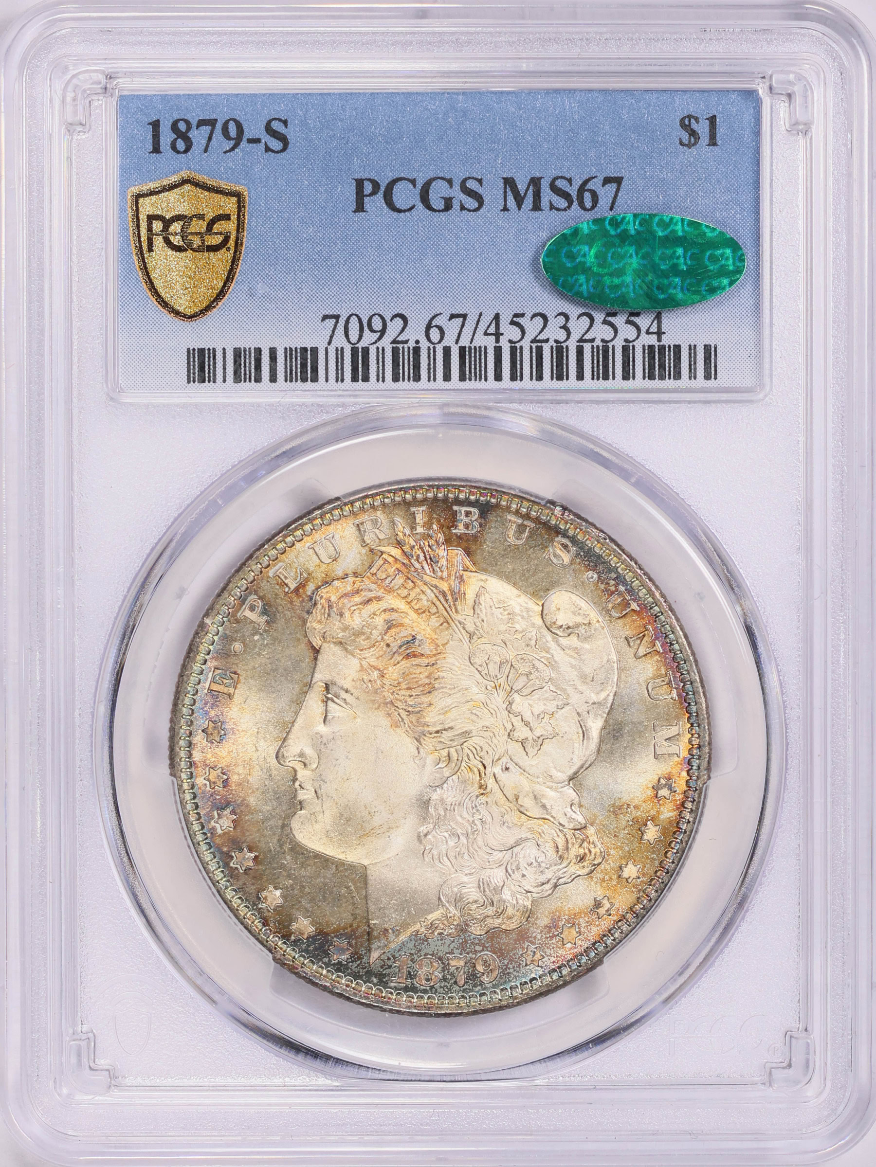 1879-S Morgan Silver Dollar PCGS MS-67 (CAC Green) (Toned) (Item 1603311) | GreatCollections ...