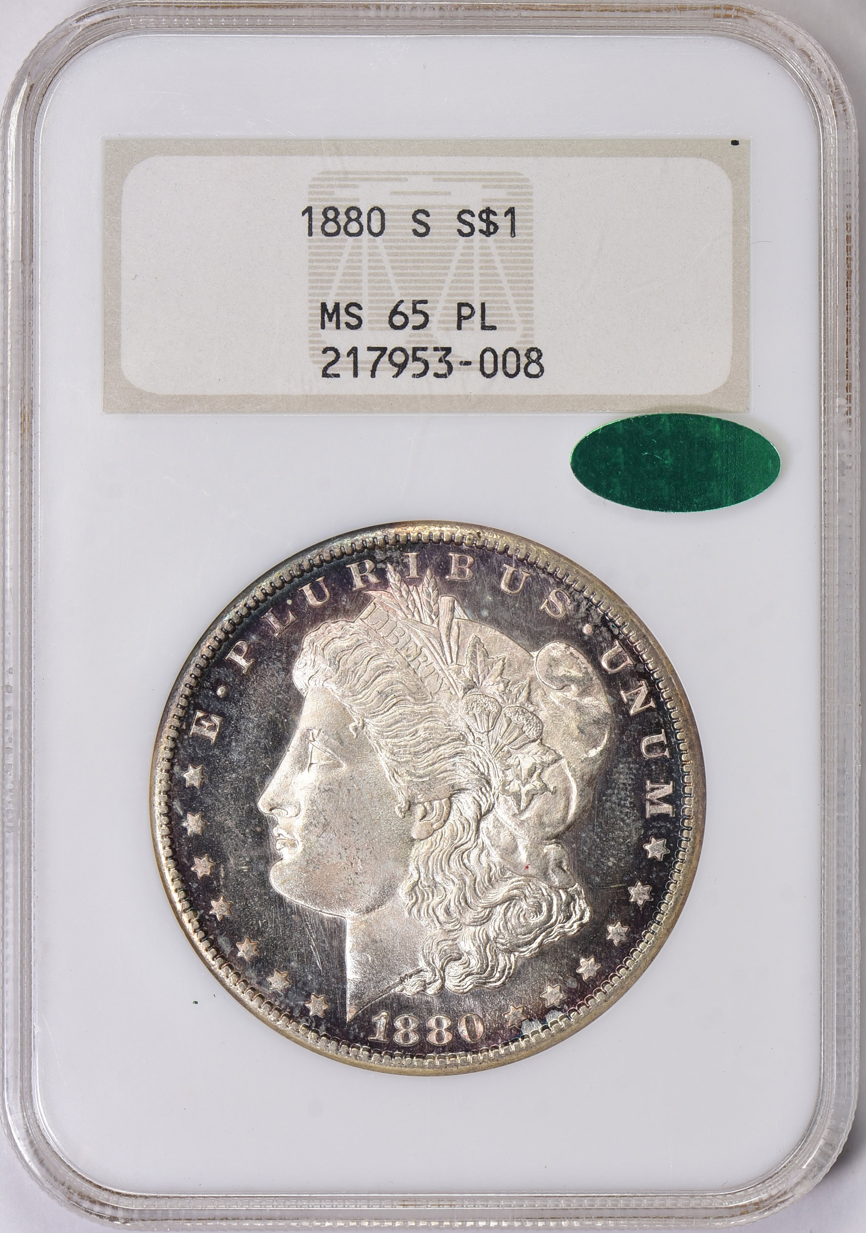 1880-S Morgan Silver Dollar NGC MS-65 PL (CAC Green) OH (Toned) (Item 1603345 ...