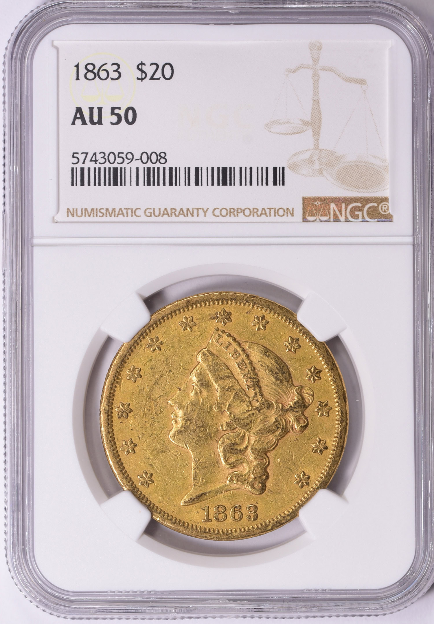 1863 Liberty Gold Double Eagle NGC AU-50 (Item 1603779 ...