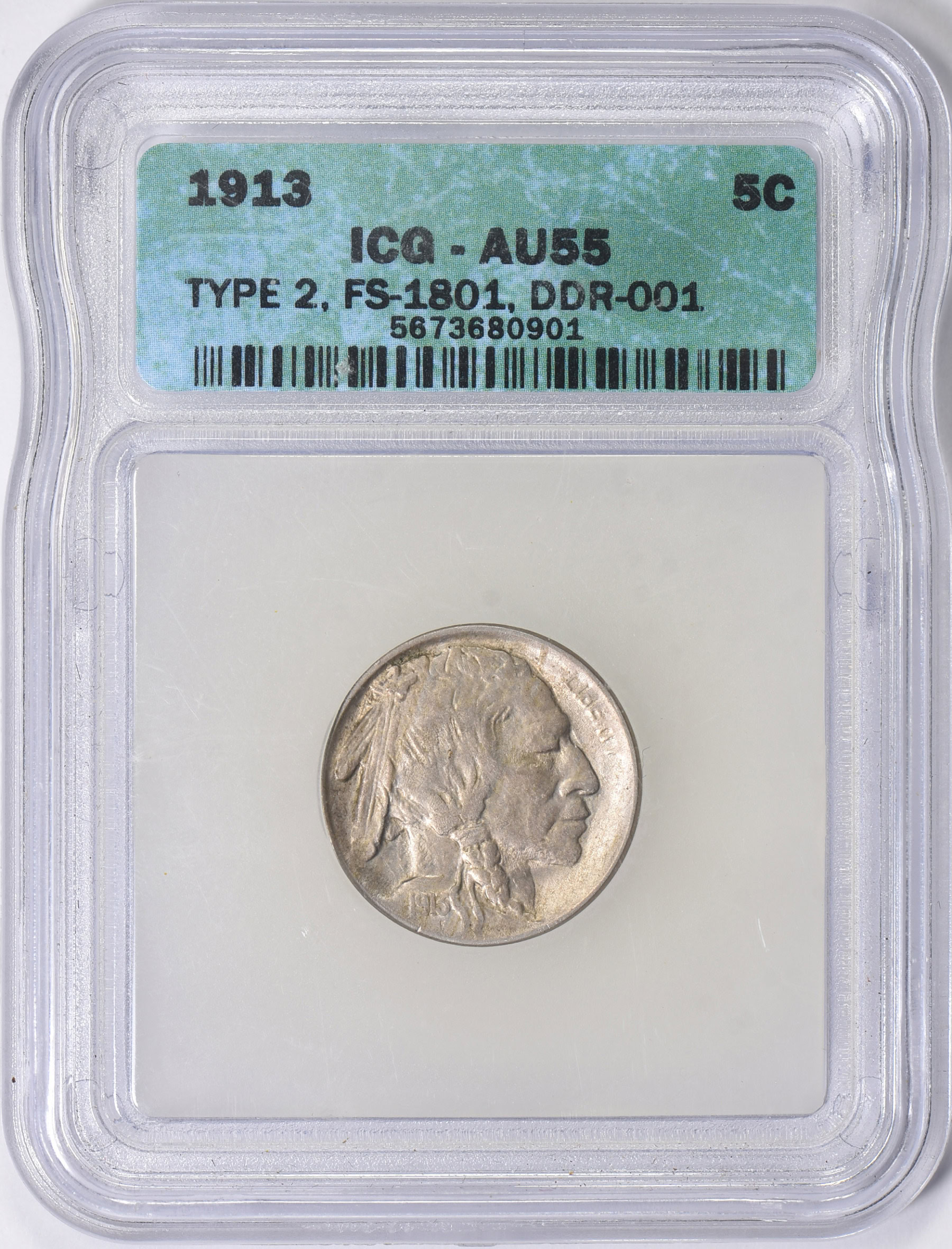 1913 Buffalo Nickel Type 2 DDR-001 FS-1801 ICG AU-55 (Item 1603844 ...