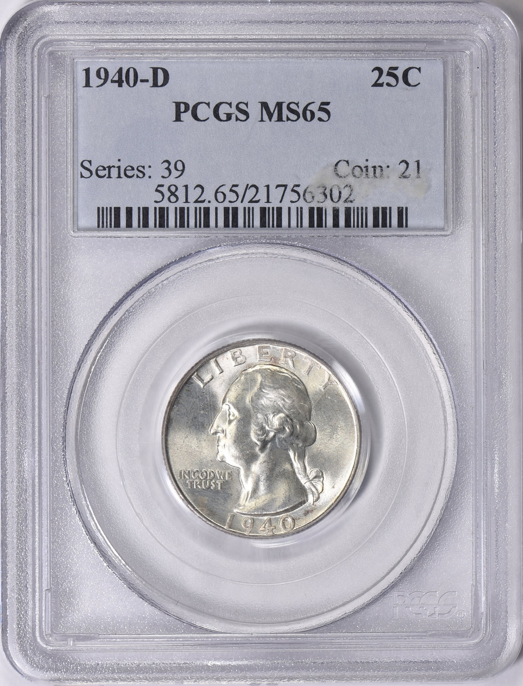 1940-D Washington Quarter PCGS MS-65 (Item 1604181) | GreatCollections Coin Auctions