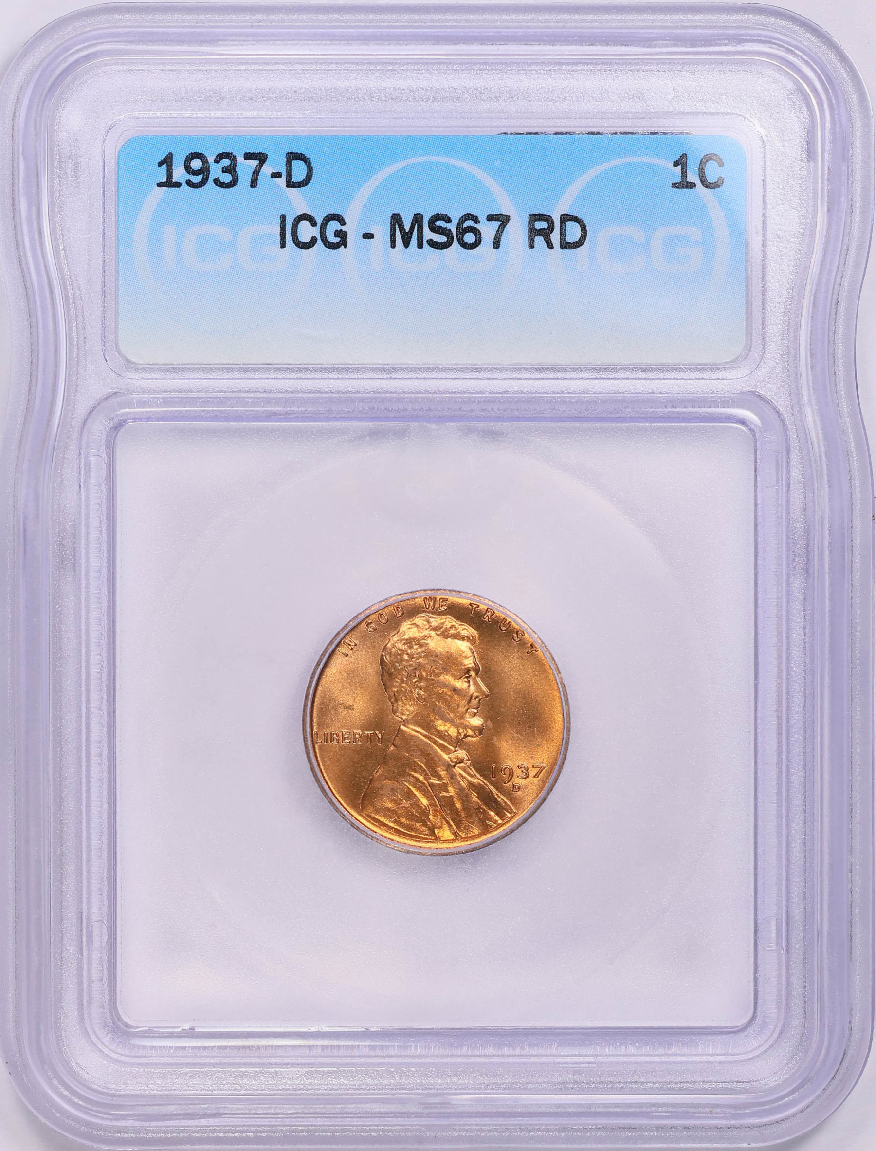 1937-D Lincoln Cent ICG MS-67 RD (Item 1604795) | GreatCollections Coin Auctions