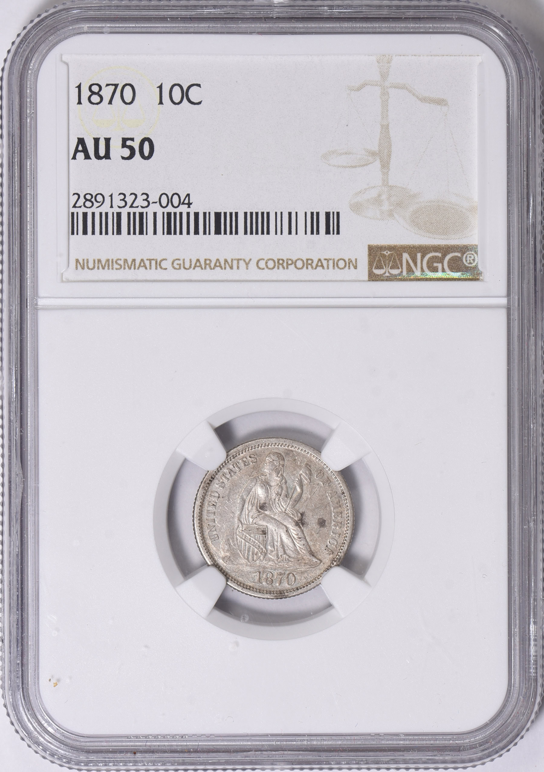 1870 Seated Liberty Dime NGC AU-50 (Item 1604998) | GreatCollections ...