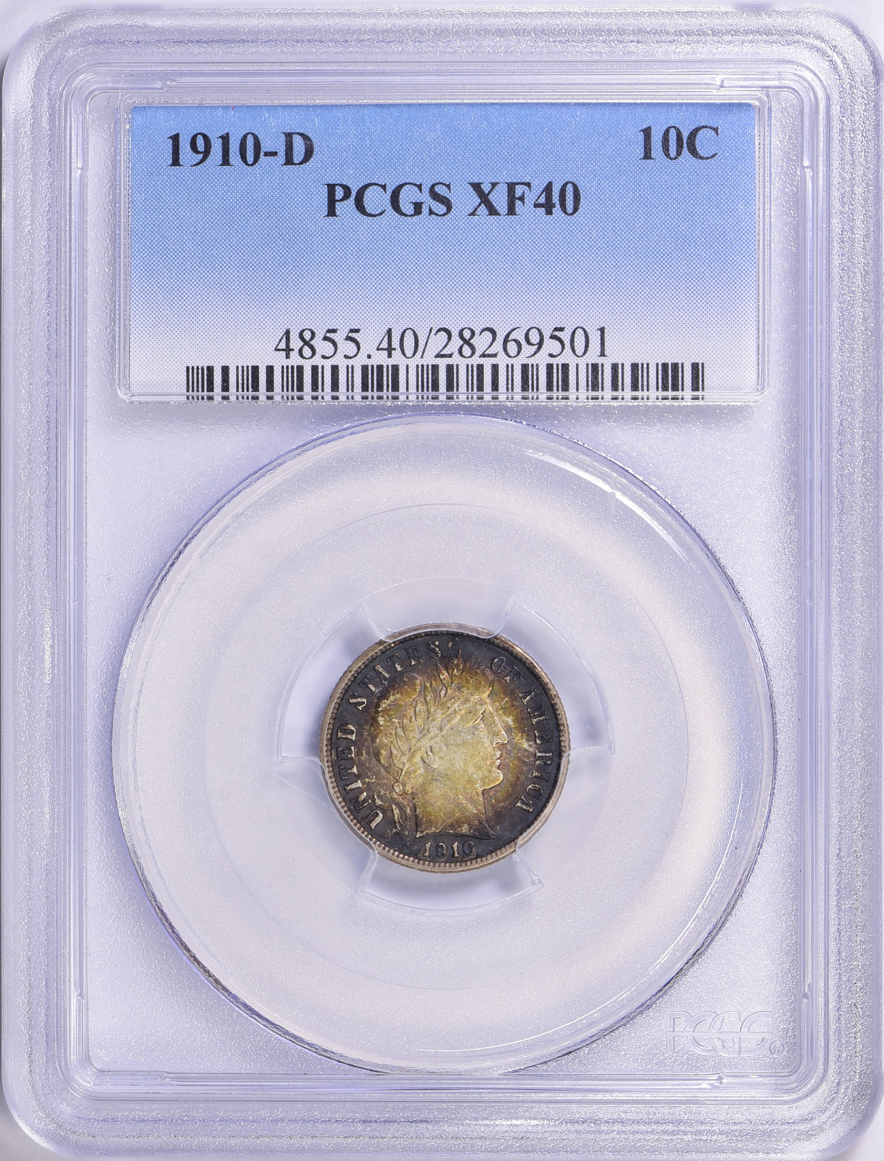 1910-D Barber Dime PCGS XF-40 (Toned) (Item 1605673) | GreatCollections Coin Auctions