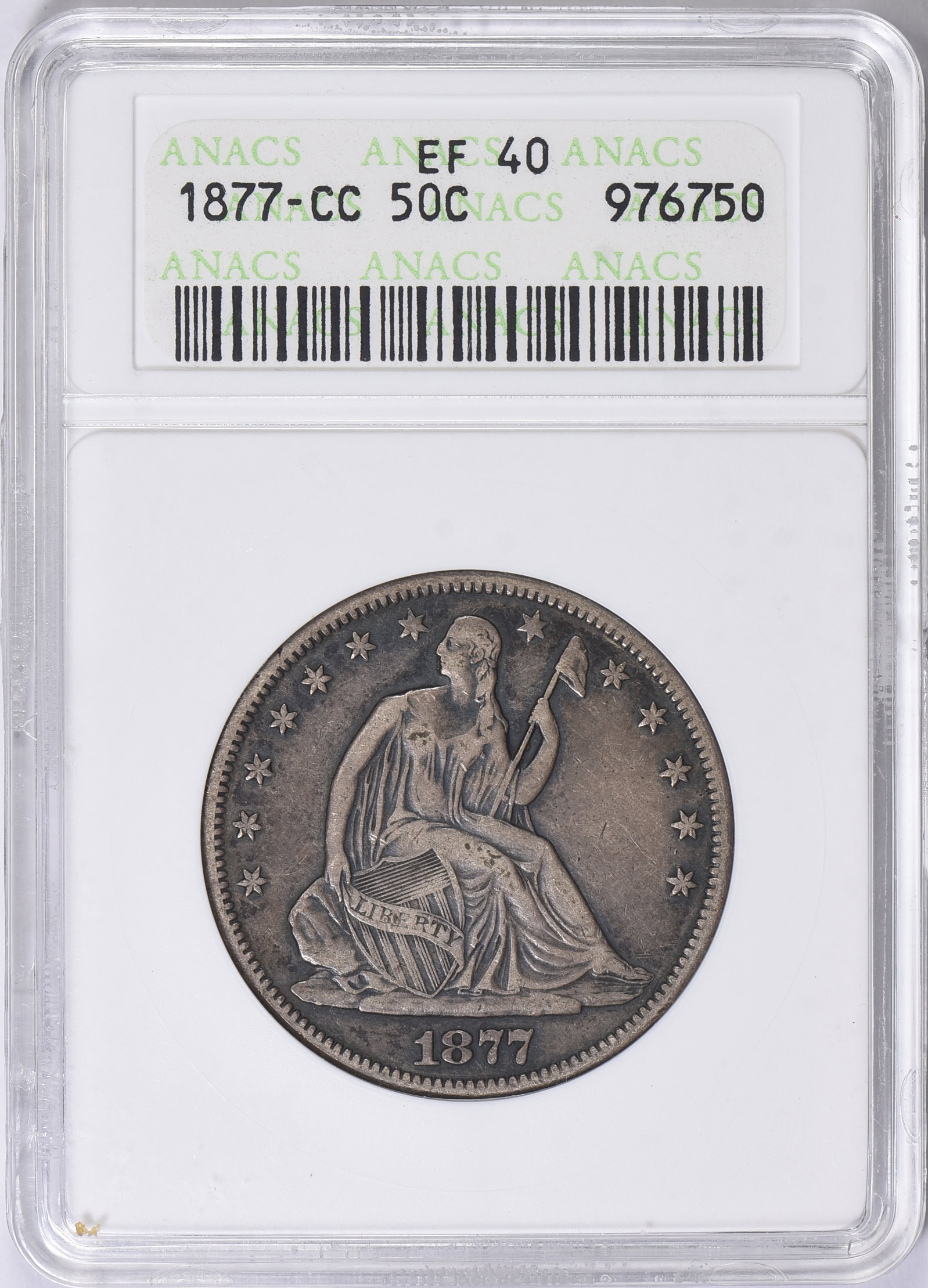 1877-CC Seated Liberty Half Dollar ANACS XF-40 OH (Item 1605703) | GreatCollections Coin Auctions