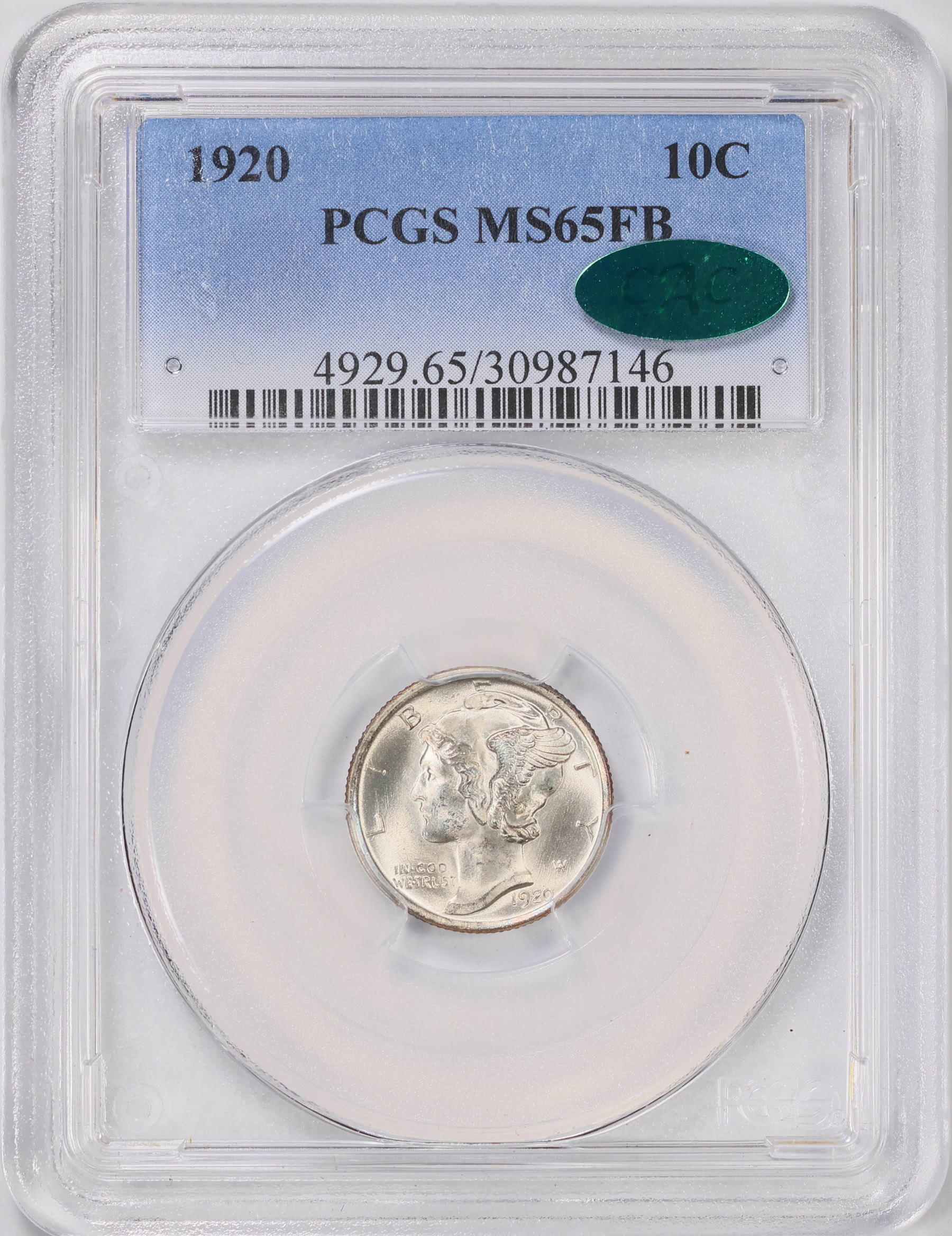 1920 Mercury Dime PCGS MS-65 FB (CAC Green) (Item 1605988) | GreatCollections Coin Auctions