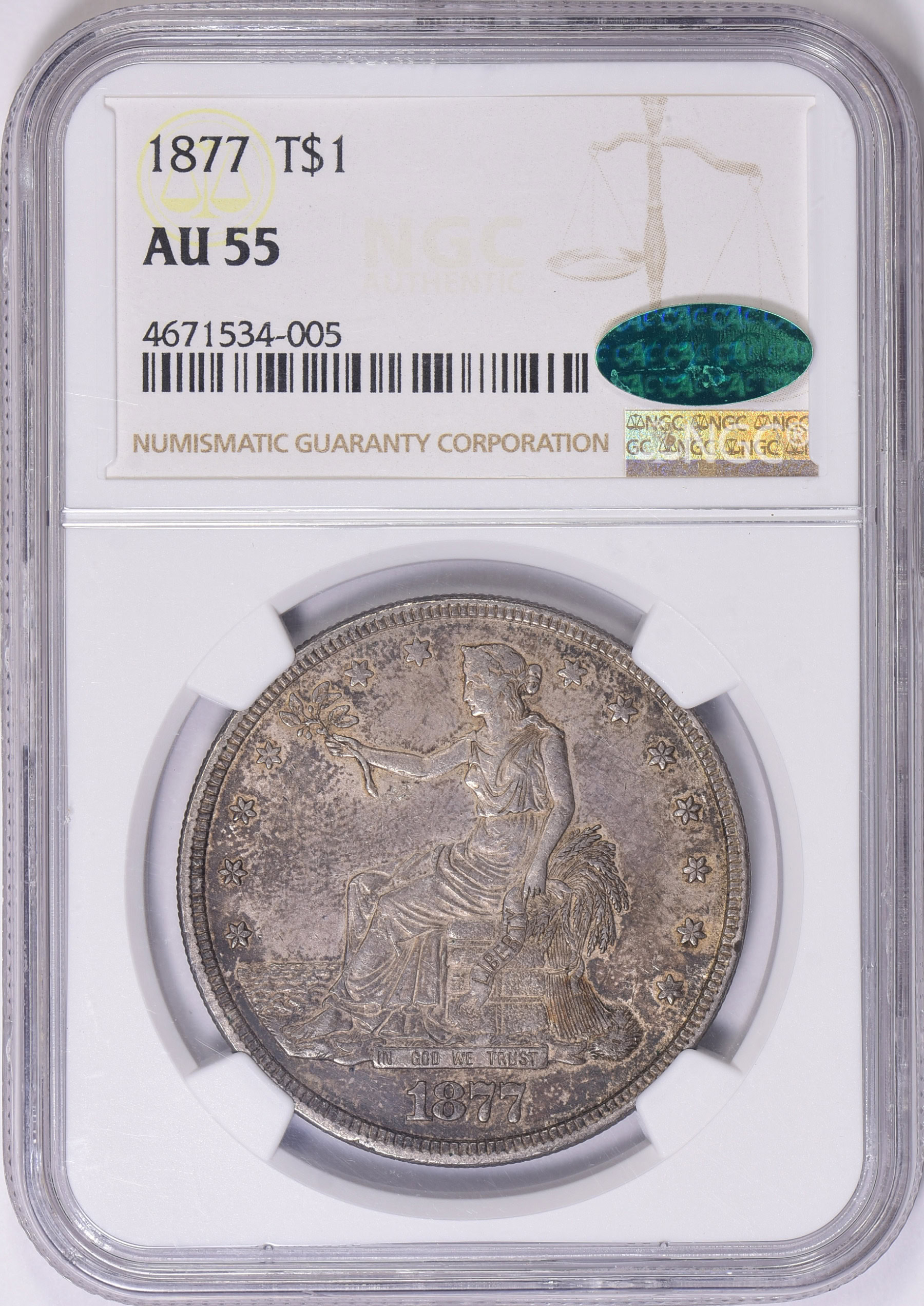 1877 Trade Silver Dollar NGC AU-55 (CAC Green) (Item 1606418 ...