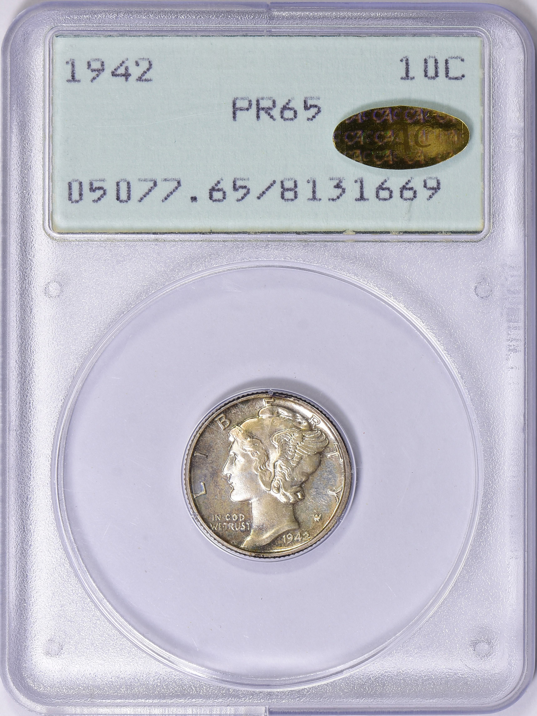 1942 Mercury Dime PCGS Proof-65 (CAC Gold) OGH (1st Gen) (Item 1606425) | GreatCollections Coin ...