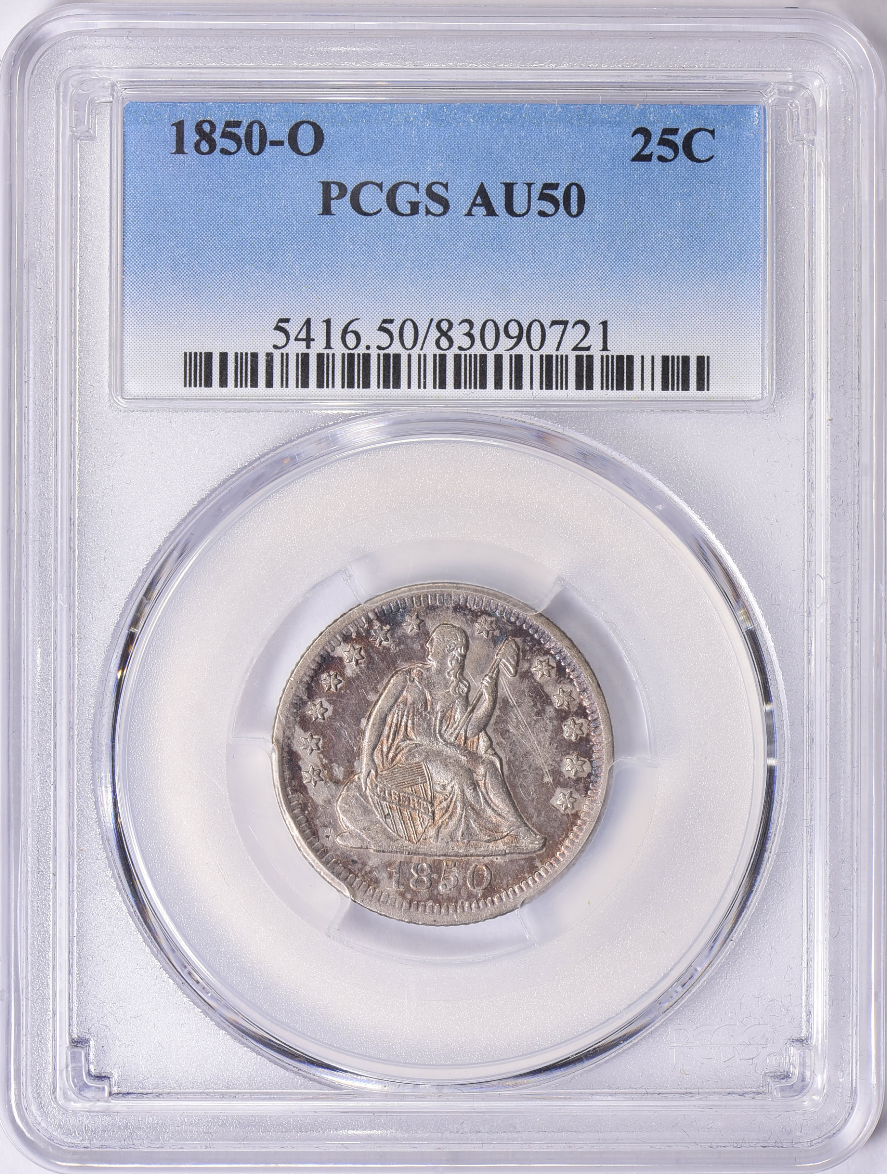 1850-O Seated Liberty Quarter PCGS AU-50 (Toned) (Item 1606516 ...