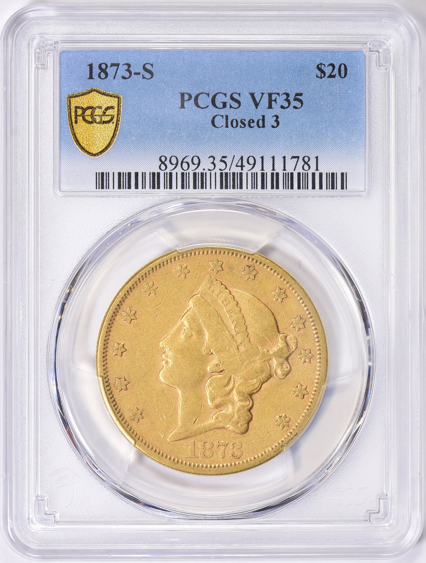 1873-S Liberty Gold Double Eagle Closed 3 PCGS VF-35 (Item 1606903) | GreatCollections Coin Auctions