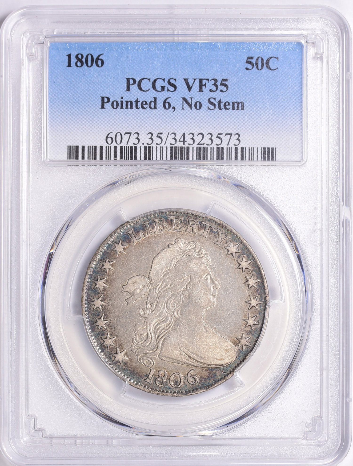 1806 Draped Bust Half Dollar Pointed 6, No Stem PCGS VF-35 (Toned) (Item 1607182 ...