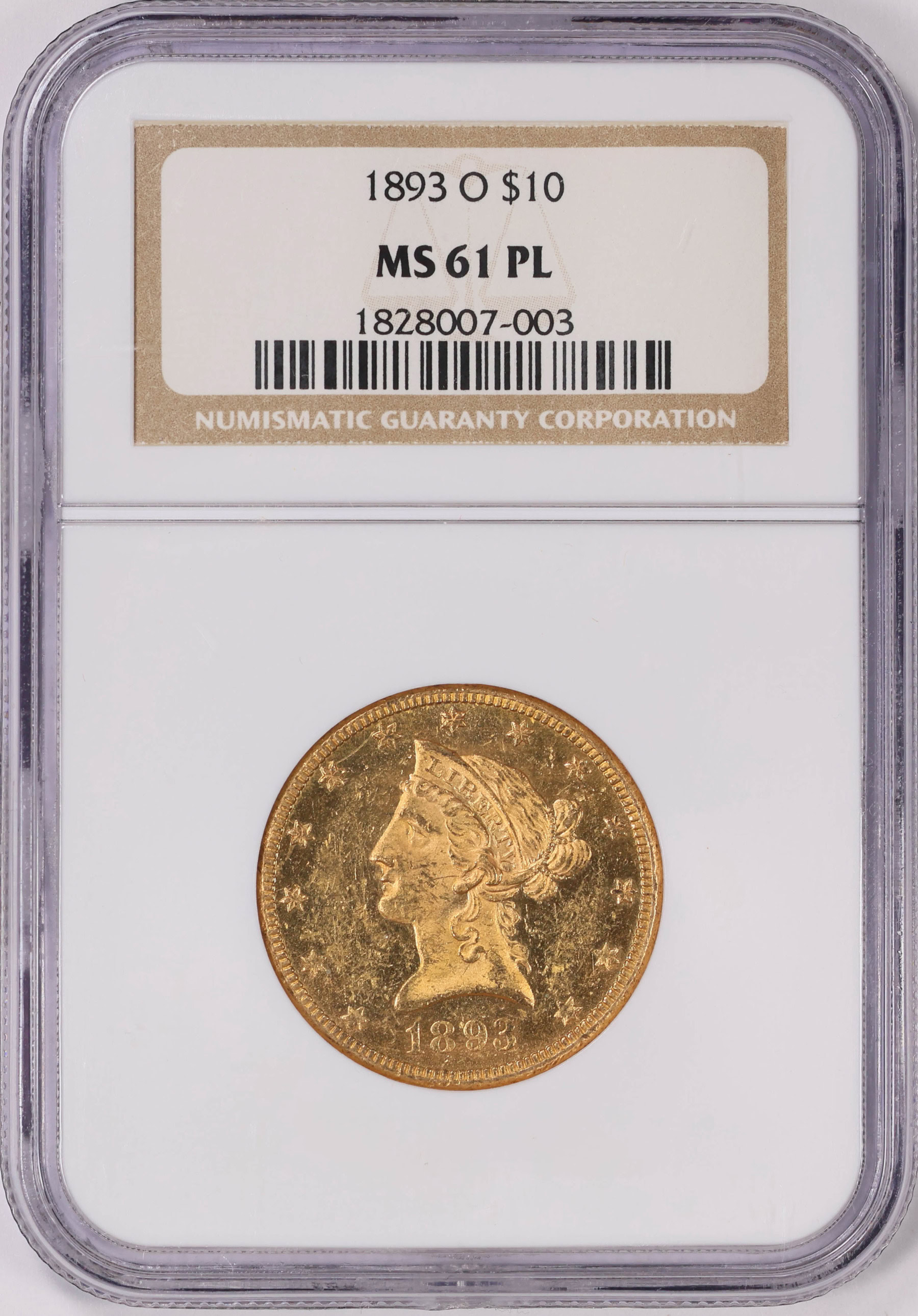 1893-O Liberty Gold Eagle NGC MS-61 PL (Item 1607985 ...